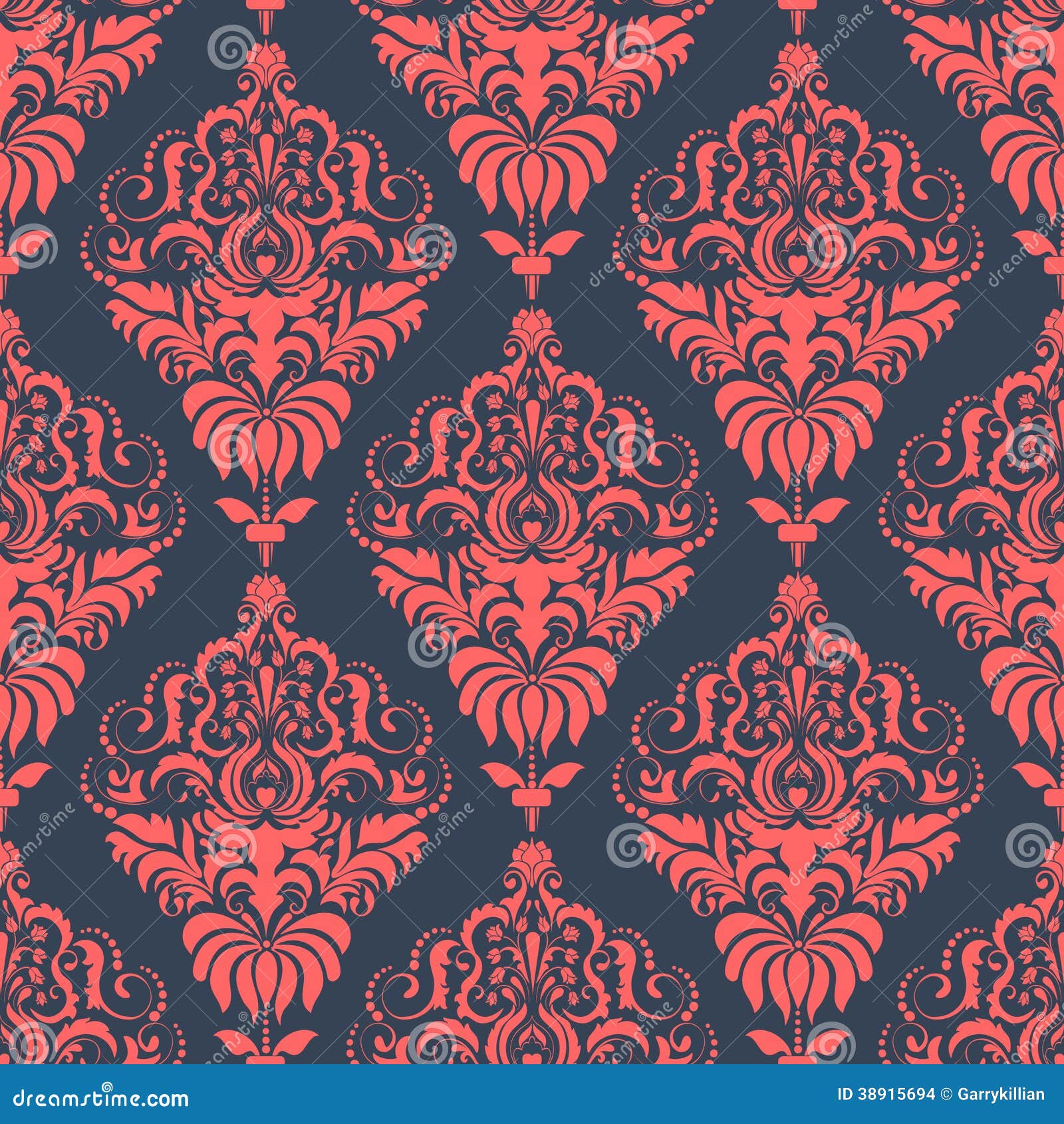 Vector Damask Seamless Pattern Background. Stock Vector - Illustration ...