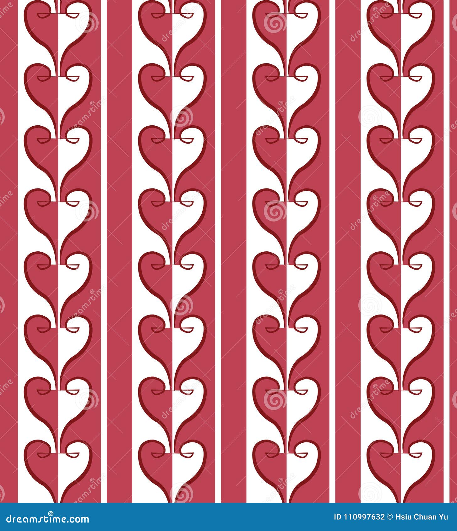 Vector Damask Seamless Pattern Background Red Love Spiral Curve Stock ...