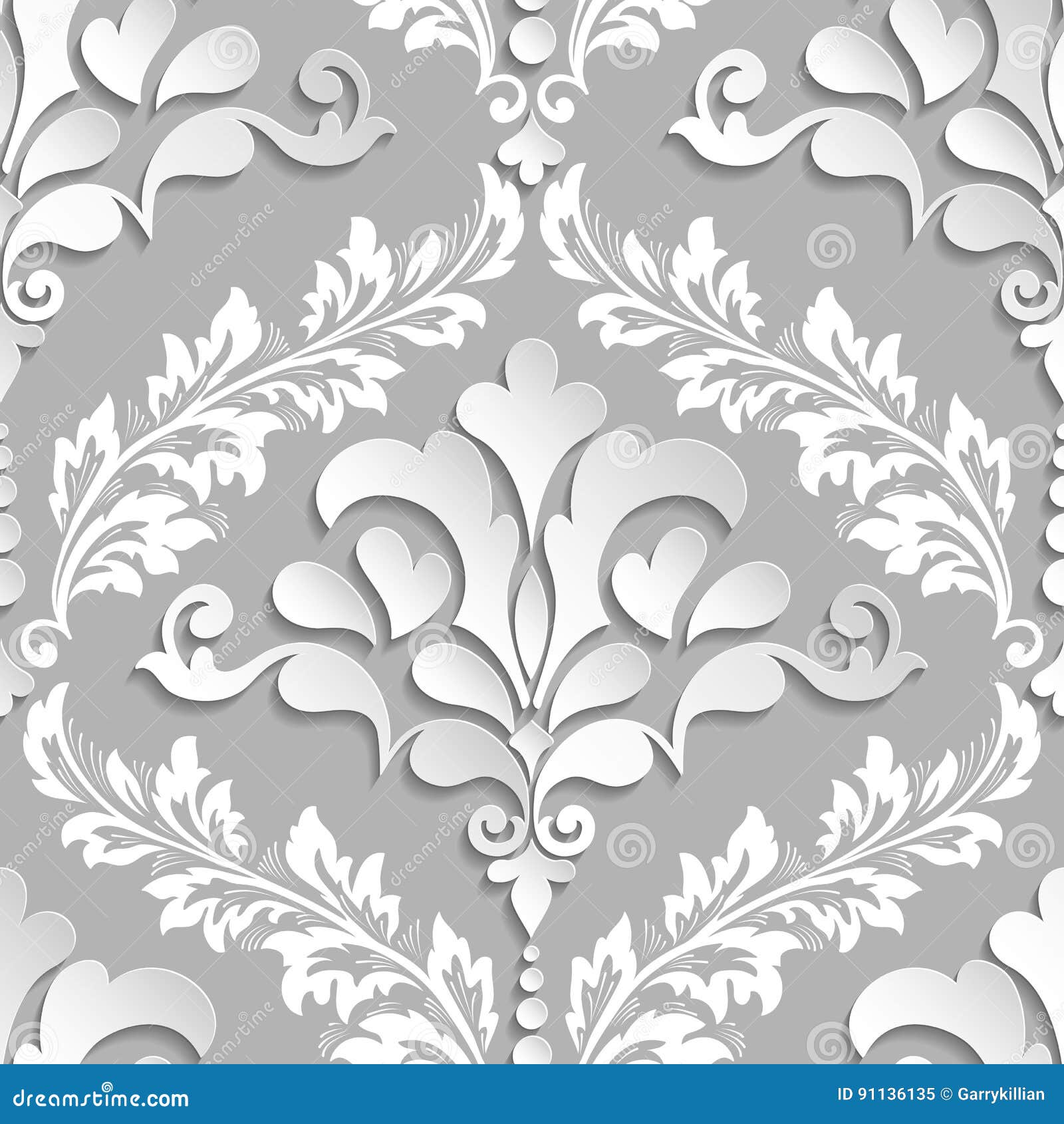 Vector Damask Seamless Pattern Element. 3D Elements with Shadows and ...