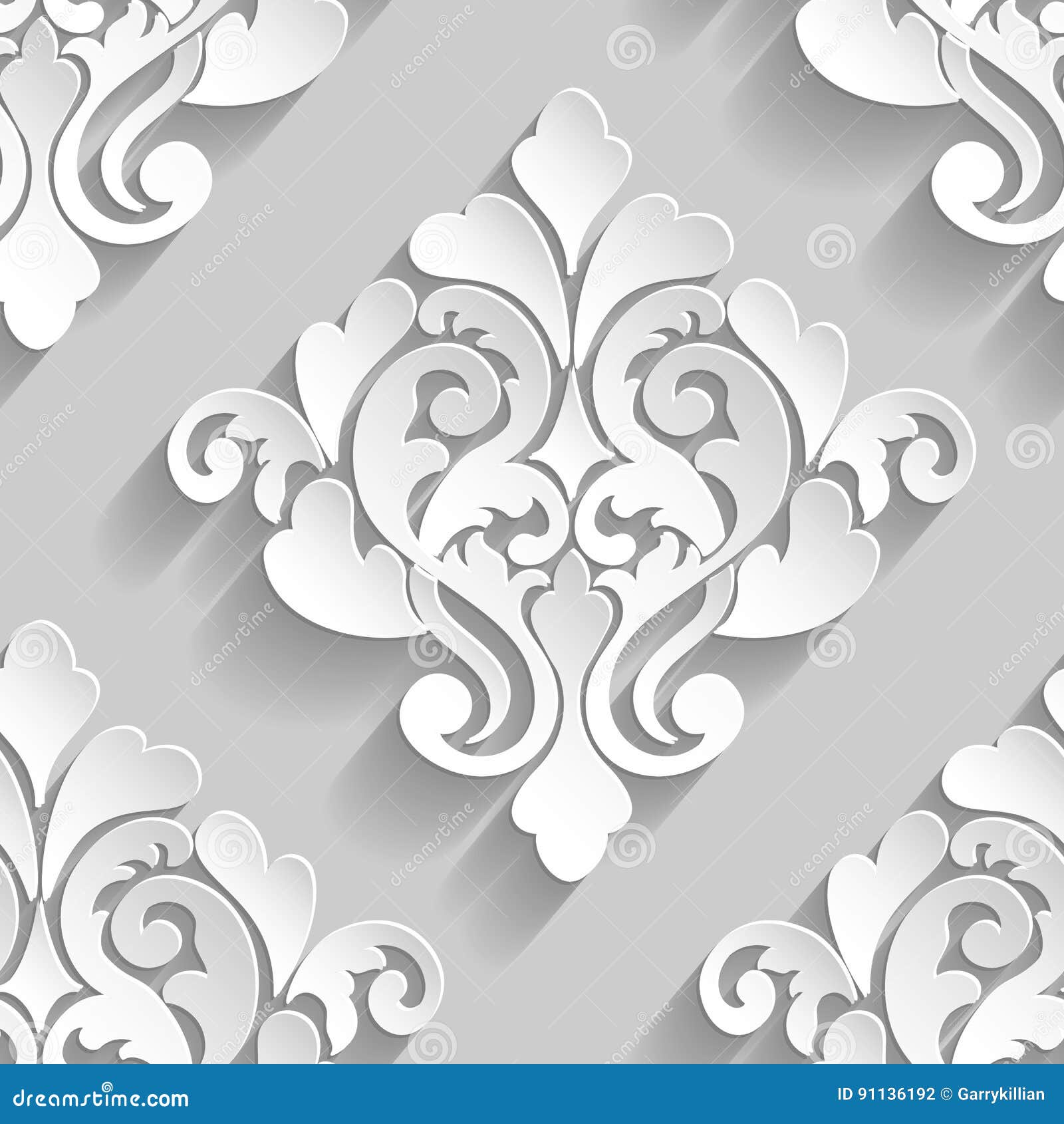 Vector Damask Seamless Pattern Element. 3D Elements with Shadows and ...