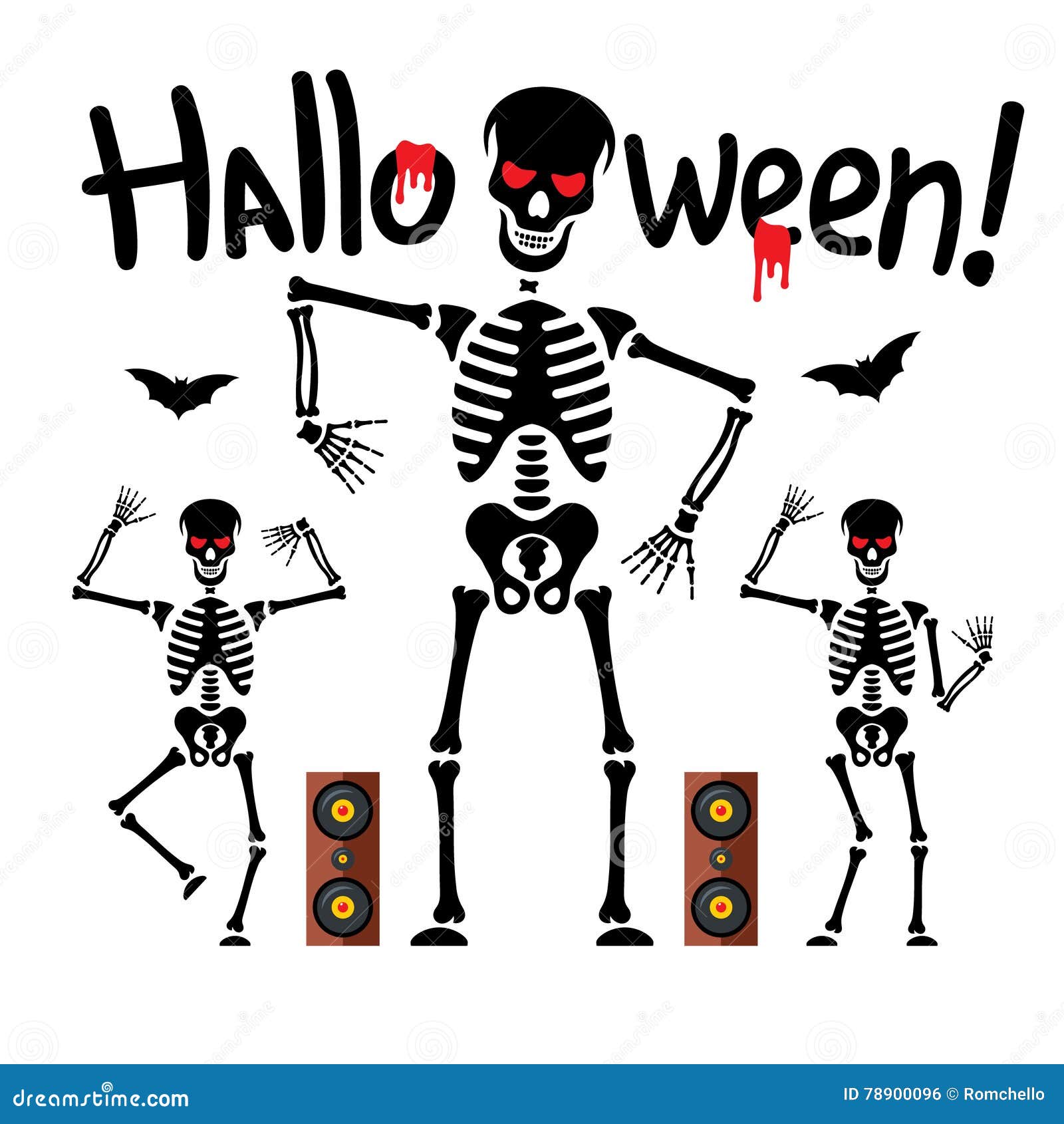 Vector Dancing Skeletons Cartoon Illustration. Stock Vector ...