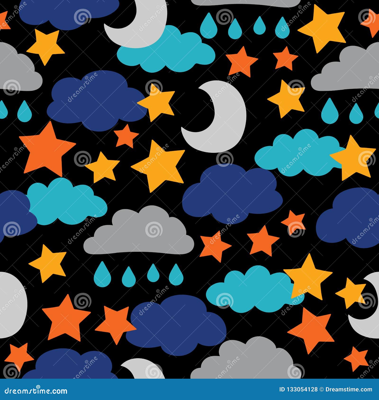 Vector, Dark, Black Sun, Moon, Stars and Clouds. Seamless Pattern ...