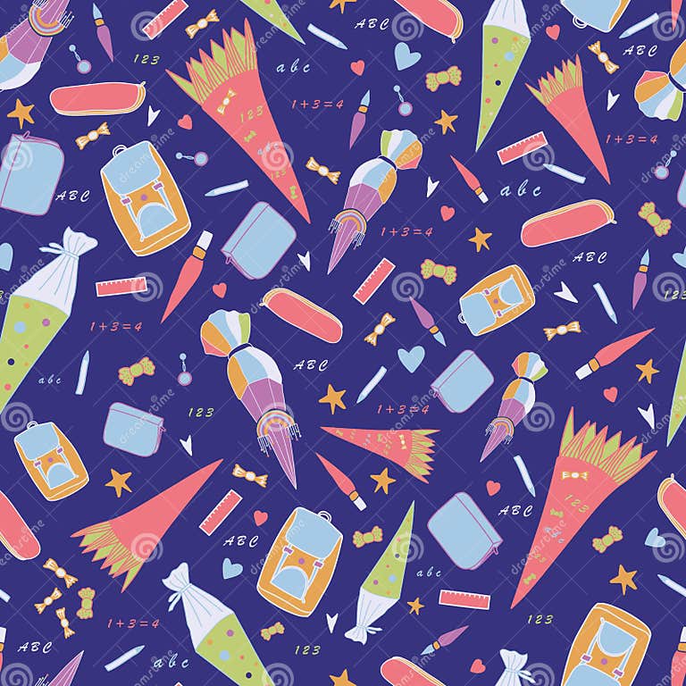 Vector Dark Blue First Day of School Background Pattern Stock Vector ...