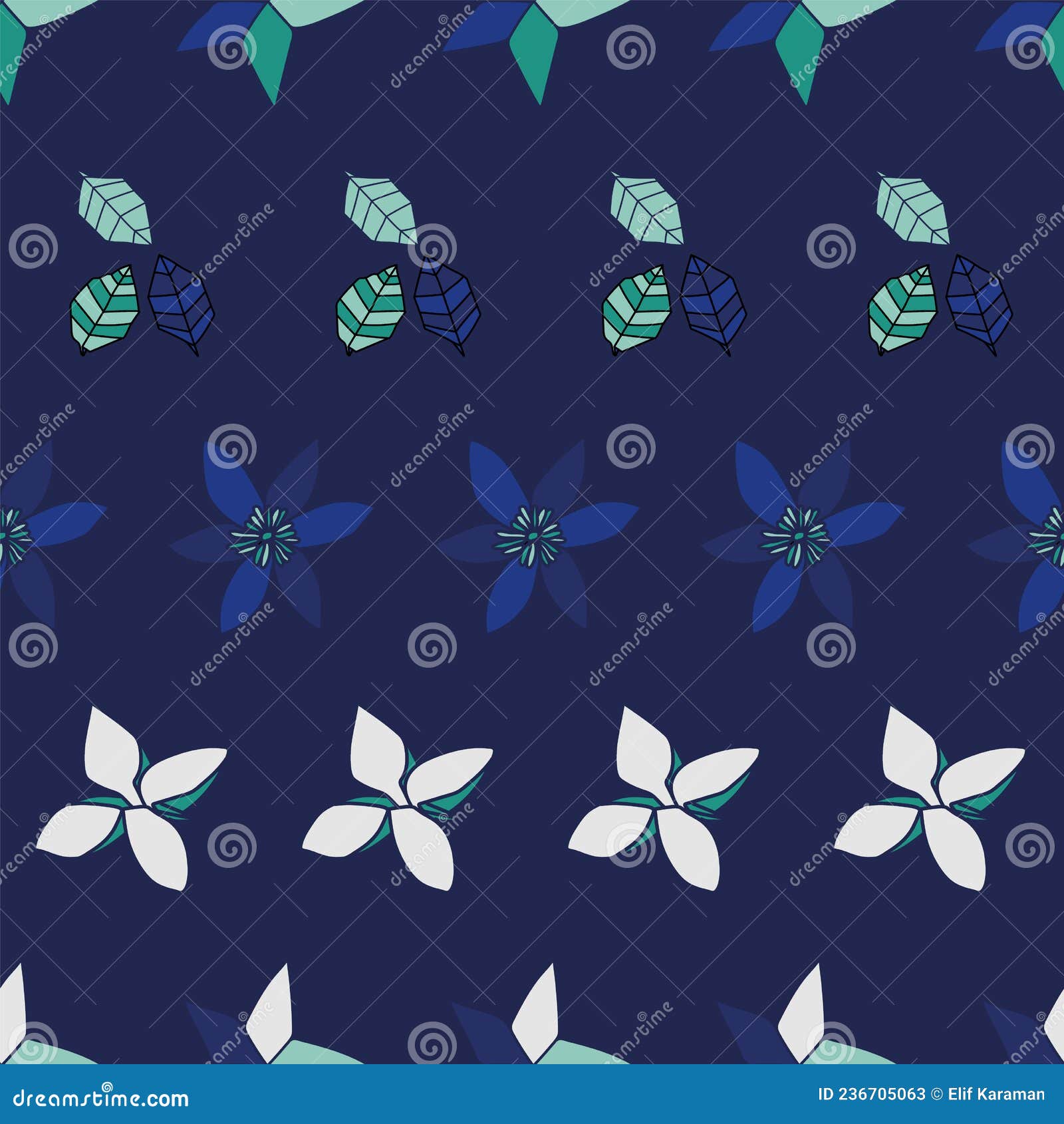 Vector Dark Blue Origami Paper Flowers and Leaves Background Pattern ...