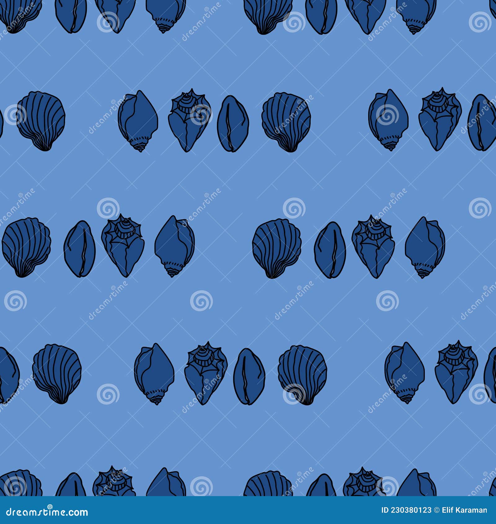 Vector Dark Blue Sea Shells Doodle Background Pattern Stock Vector ...