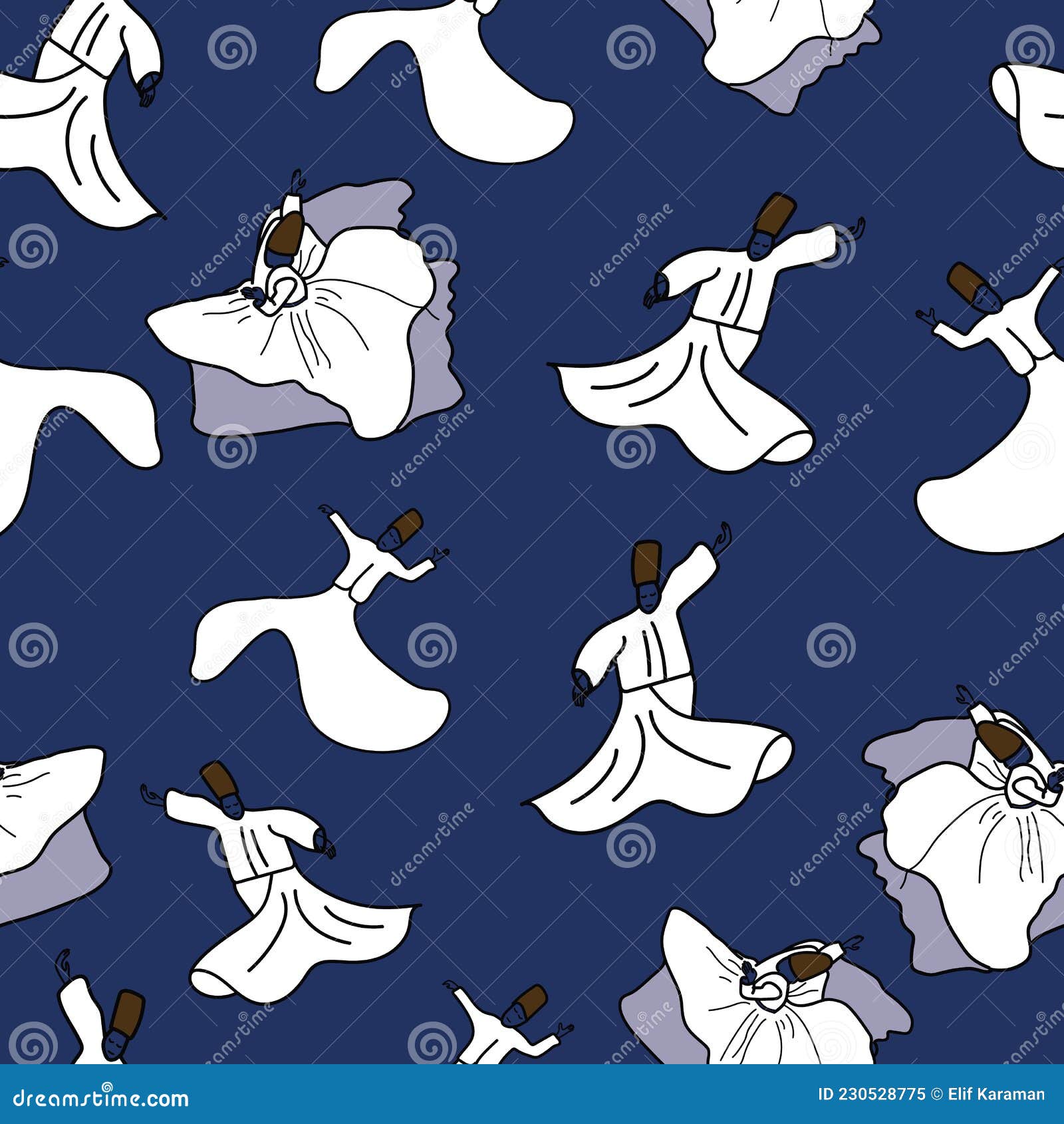 Vector Dark Blue Sufi Dancers Dervish Background Pattern Stock Vector ...