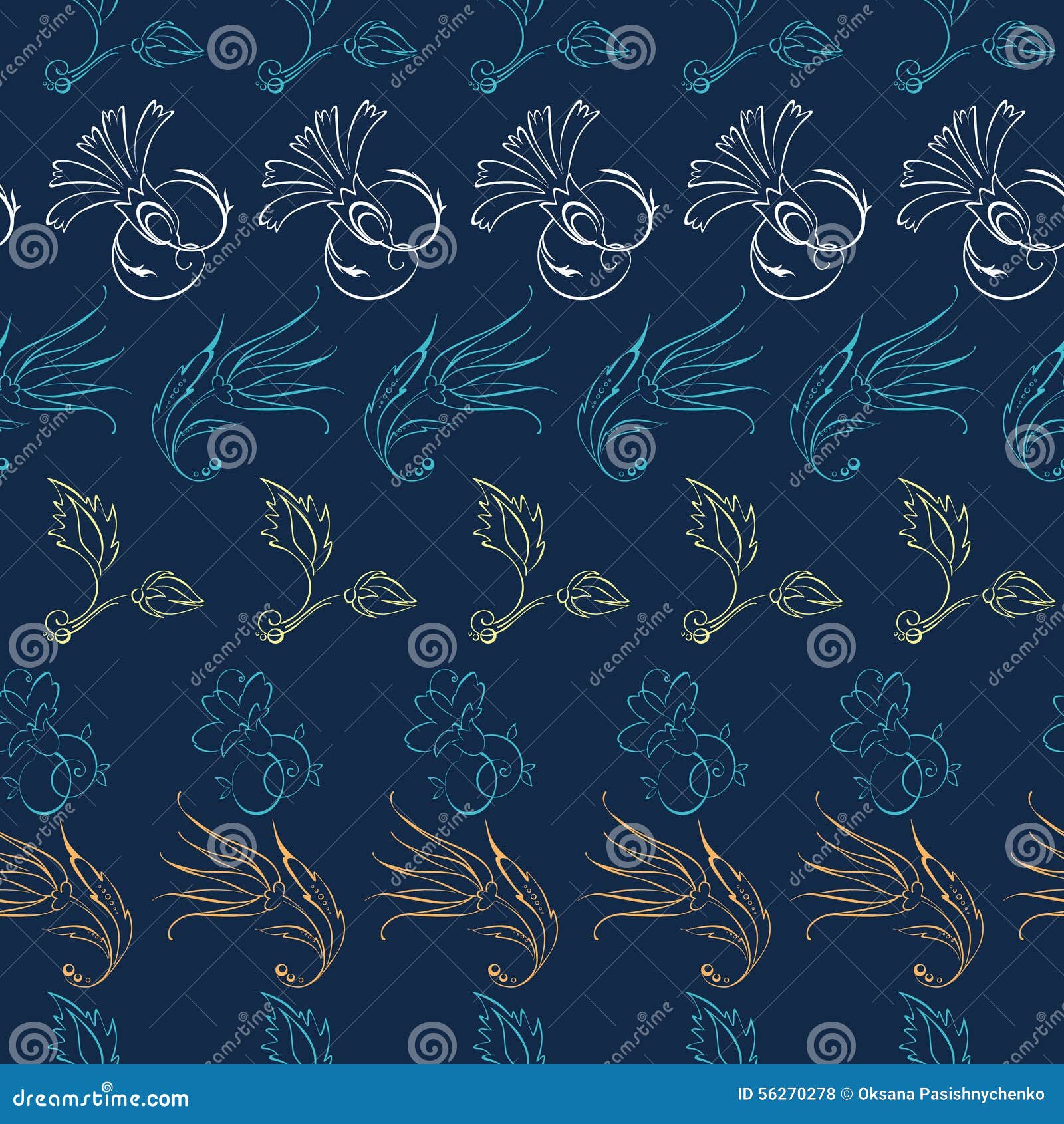 Vector Dark Blue Turkish Flowers Stripes Drawing Stock Vector ...