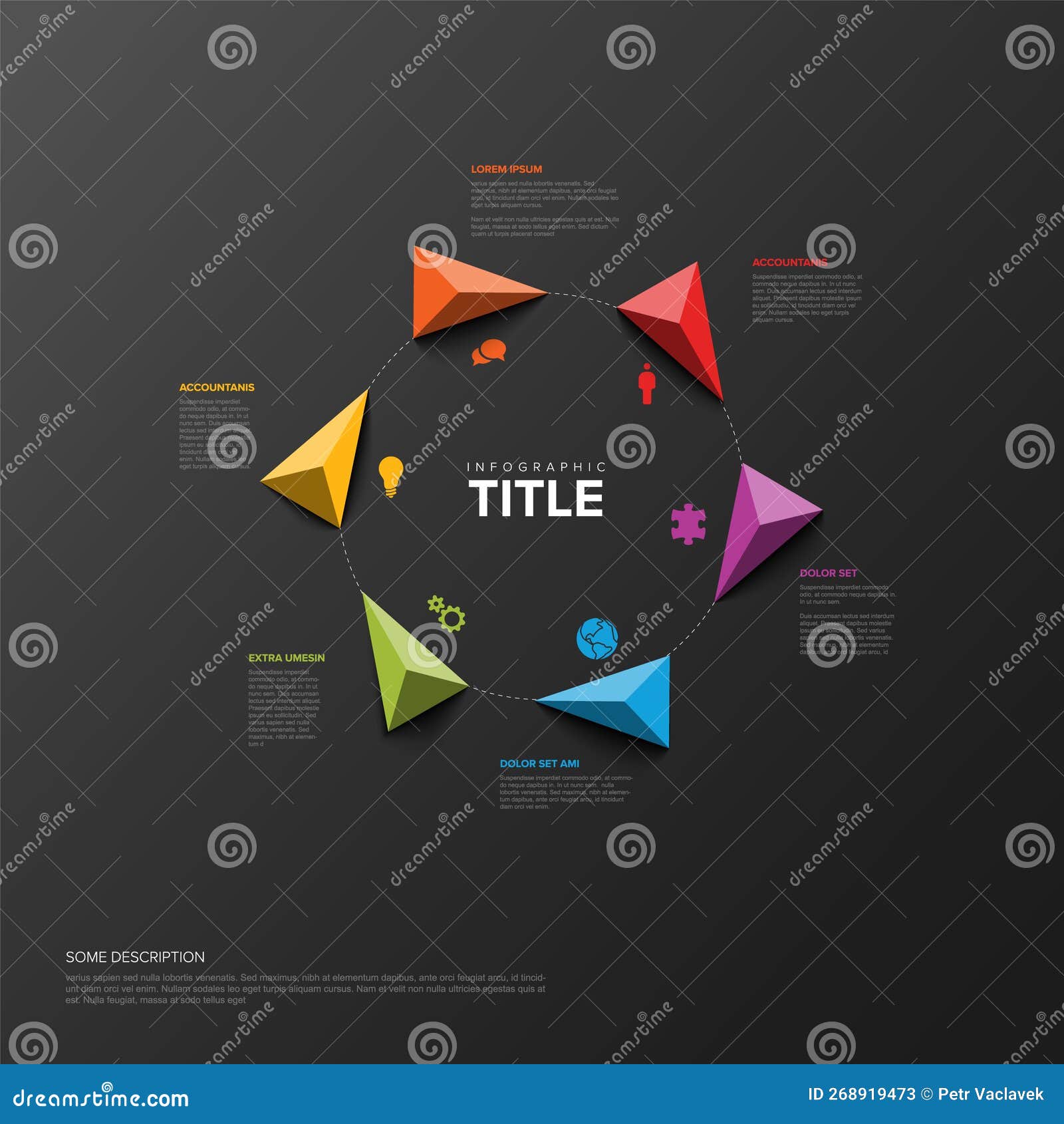 Vector Dark Multipurpose Infographic Template with Title and Six ...