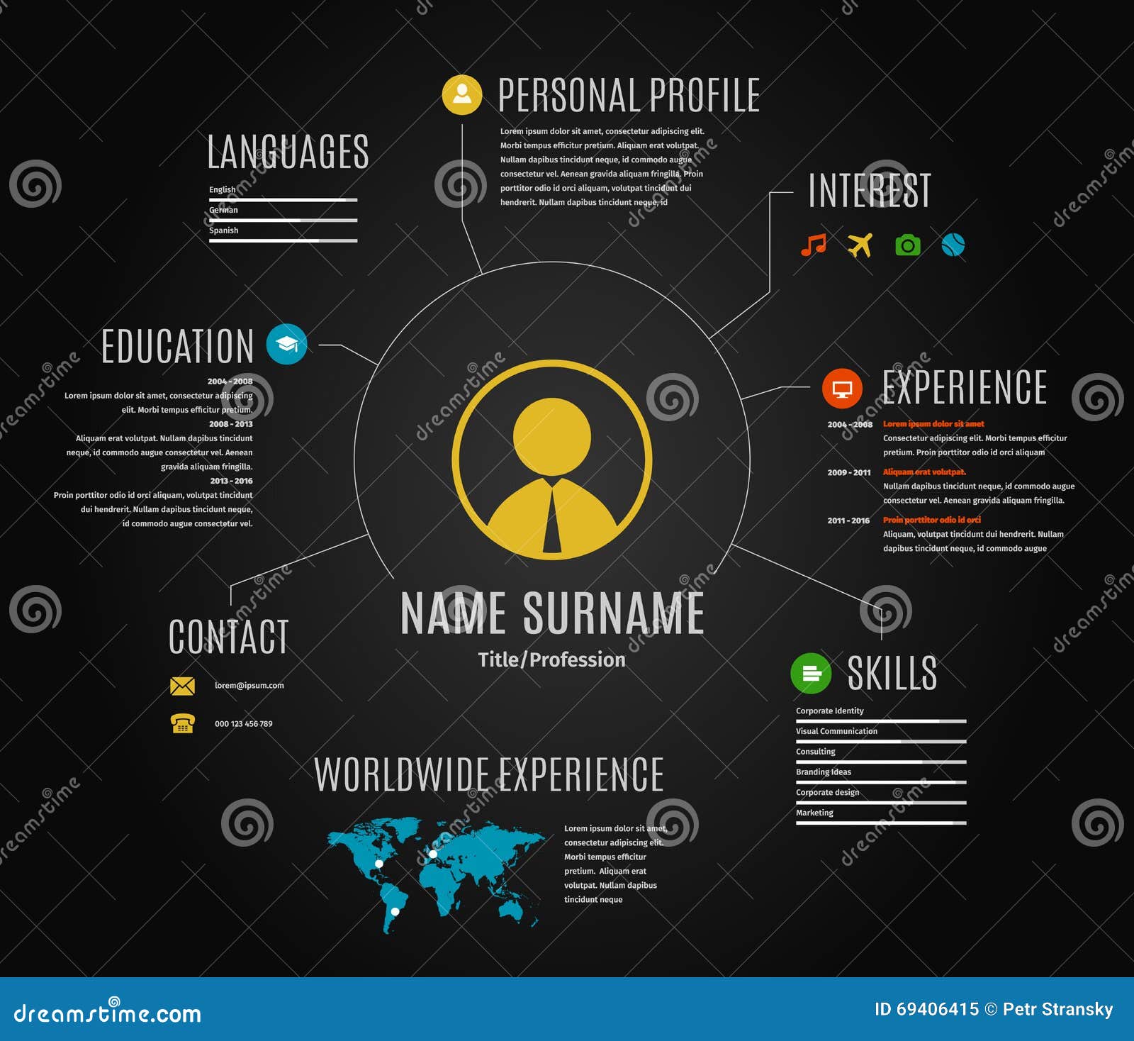 Vector Dark Resume Web Infographic Template. Stock Vector ...