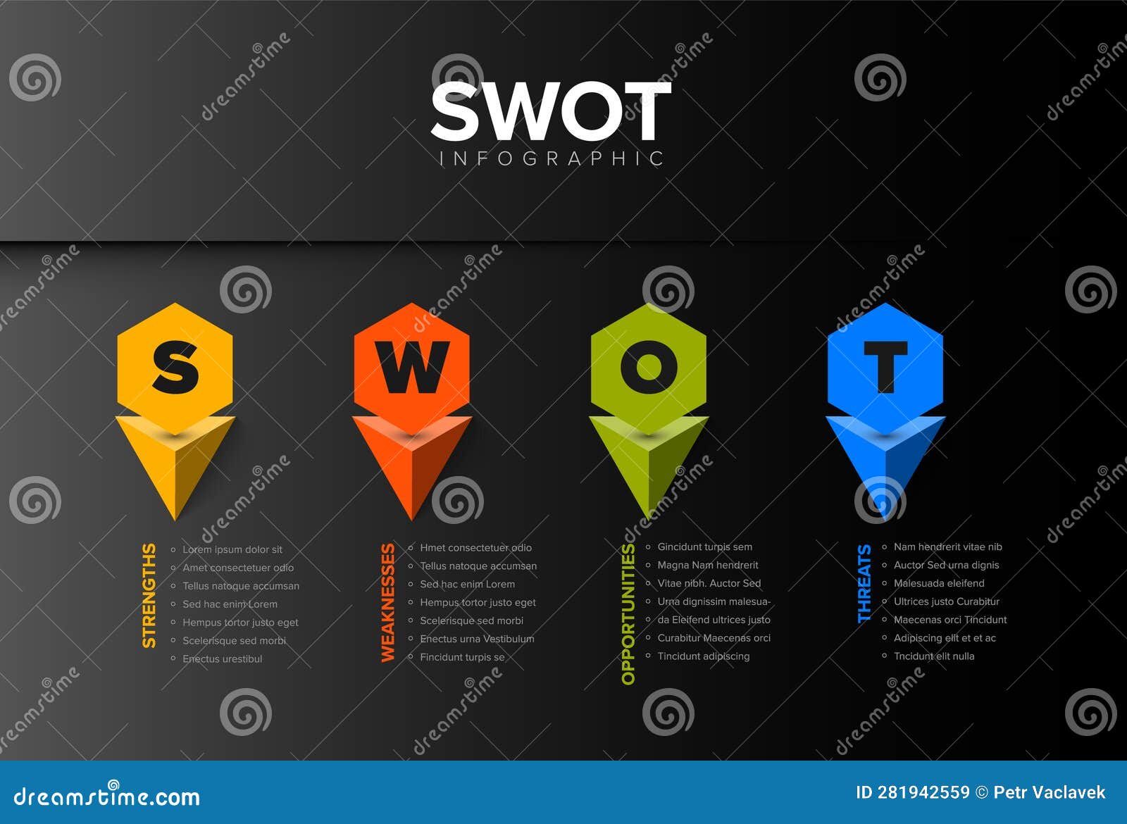 Vector Dark Simple SWOT Illustration Template Stock Illustration ...