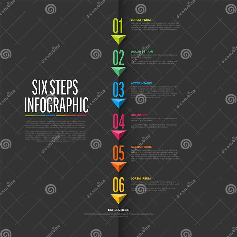 Vector Dark Six Steps Vertical Progress Template with Big Arrows and ...