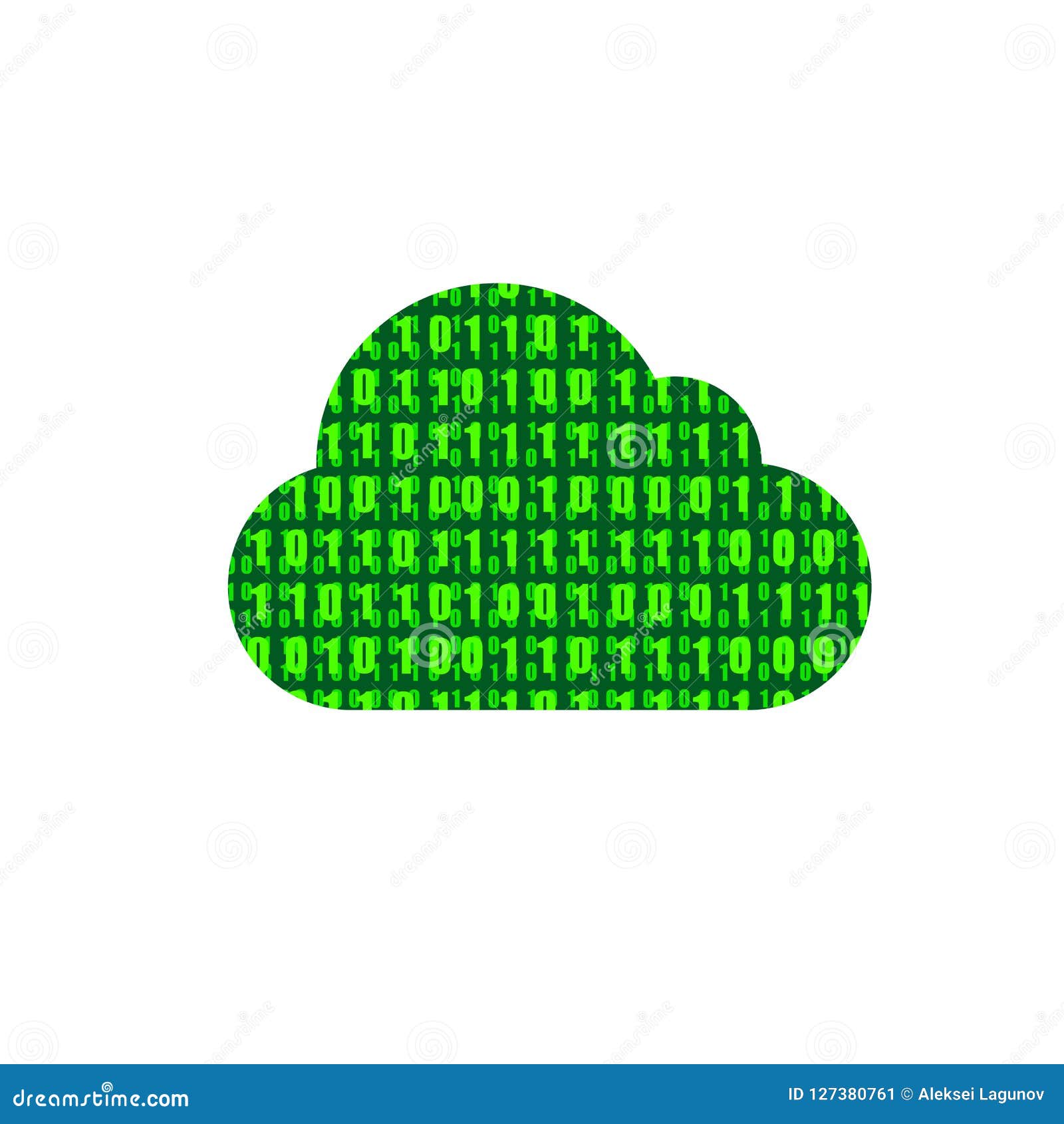 Vector Data Cloud Isolated On White Background Binary Code Textured Green Cloud Stock Vector