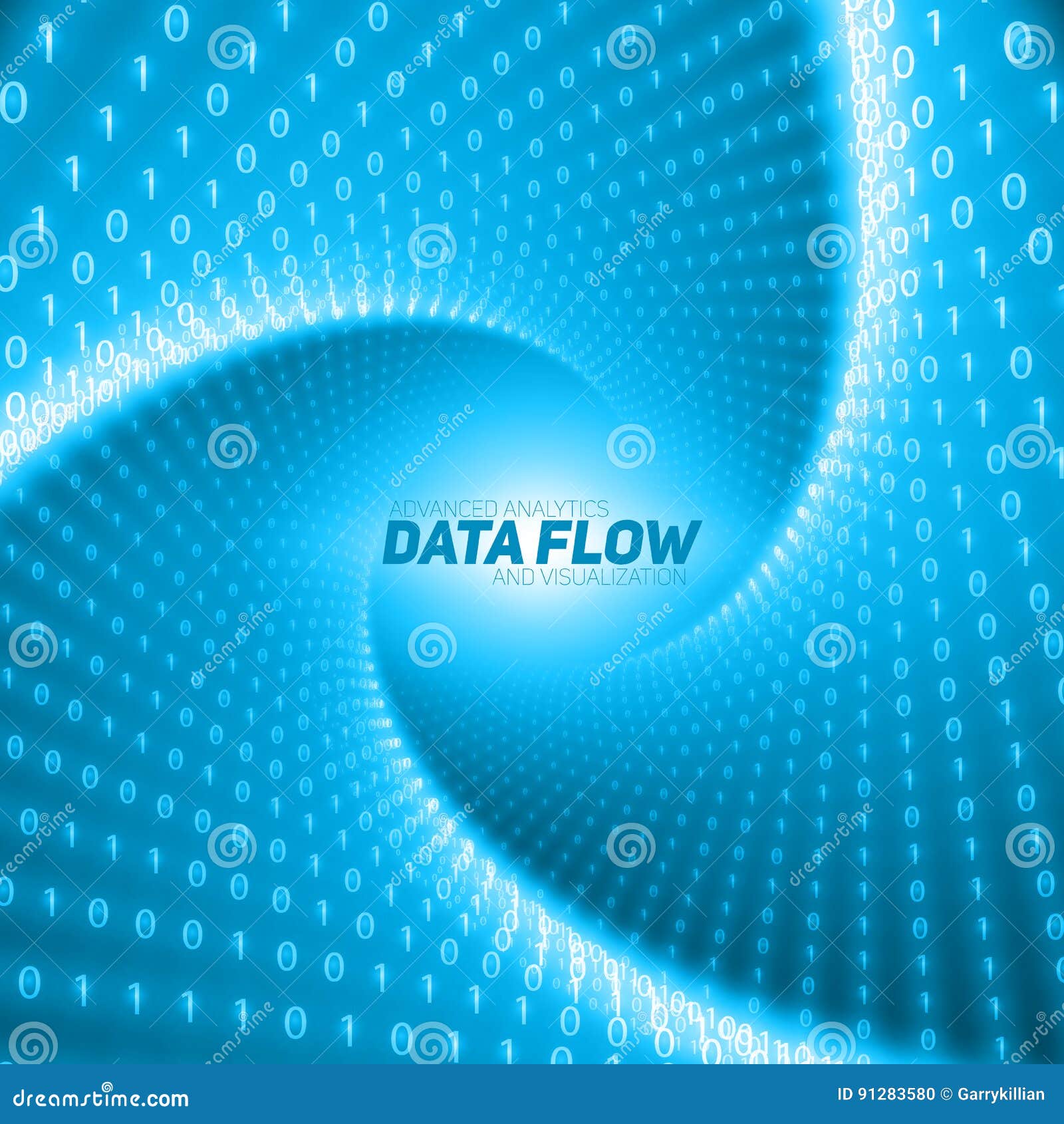 Vector Data Flow Visualization Blue Flow Of Big Data As Binary Numbers Strings Twisted In