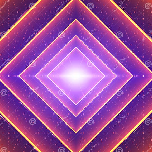 Vector Data Flow Visualization. Square Glowing Tunnel of Colorful Big Data Flow As Binary ...