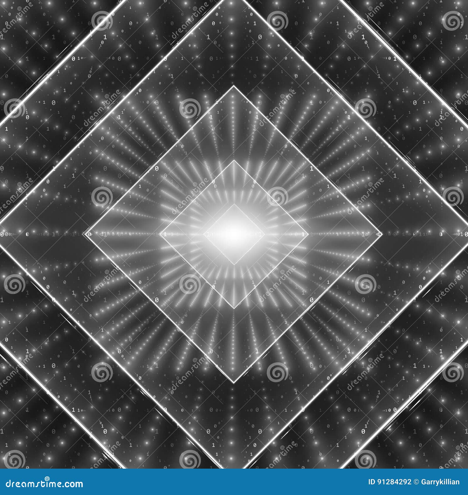 Vector Data Flow Visualization Square Glowing Tunnel Of Grayscale Big Data Flow As Binary
