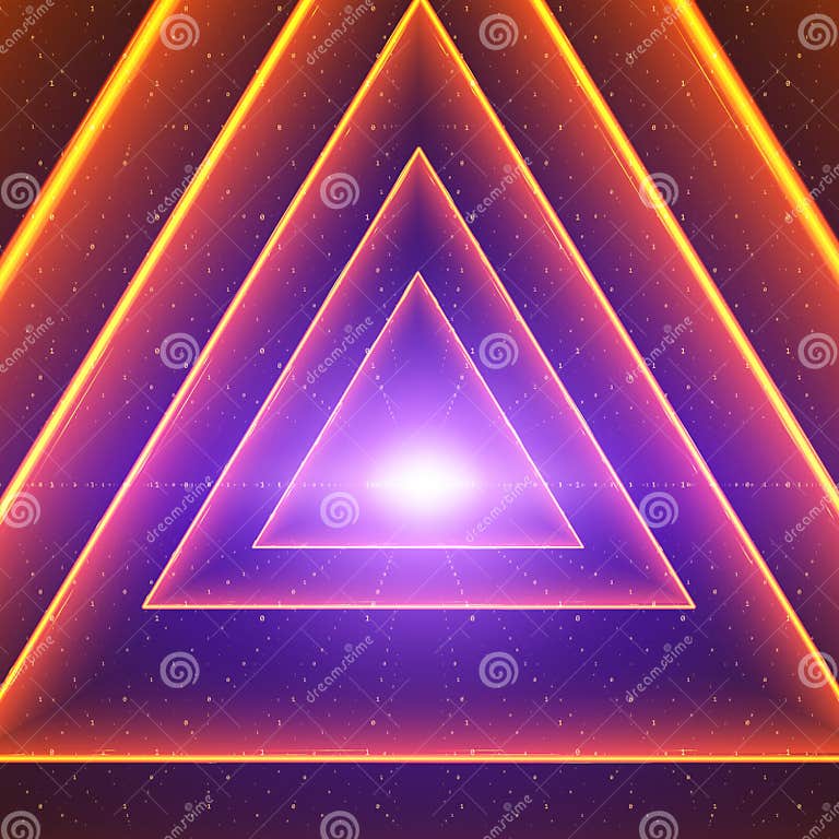 Vector Data Flow Visualization. Triangle Glowing Tunnel of Colorful Big Data Flow As Binary ...