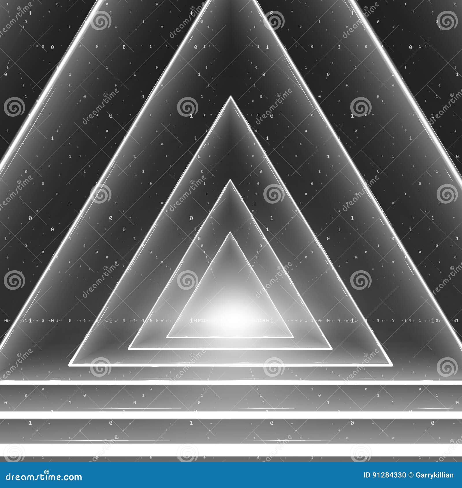 Vector Data Flow Visualization. Triangle Glowing Tunnel Of Grayscale Big Data Flow As Binary ...