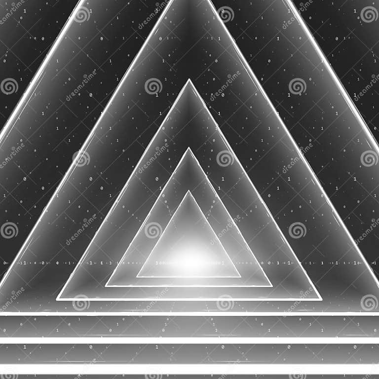Vector Data Flow Visualization. Triangle Glowing Tunnel of Grayscale Big Data Flow As Binary ...