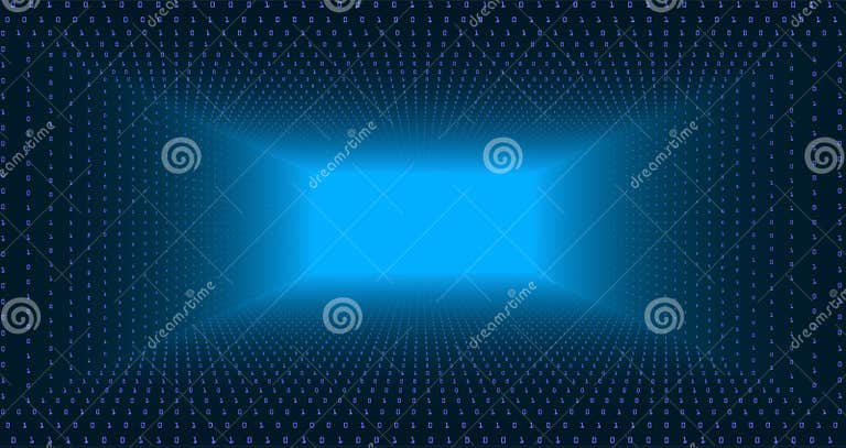 Vector Data Flow Visualization. Triangle Tunnel of Blue Big Data Flow As Binary Numbers Strings ...