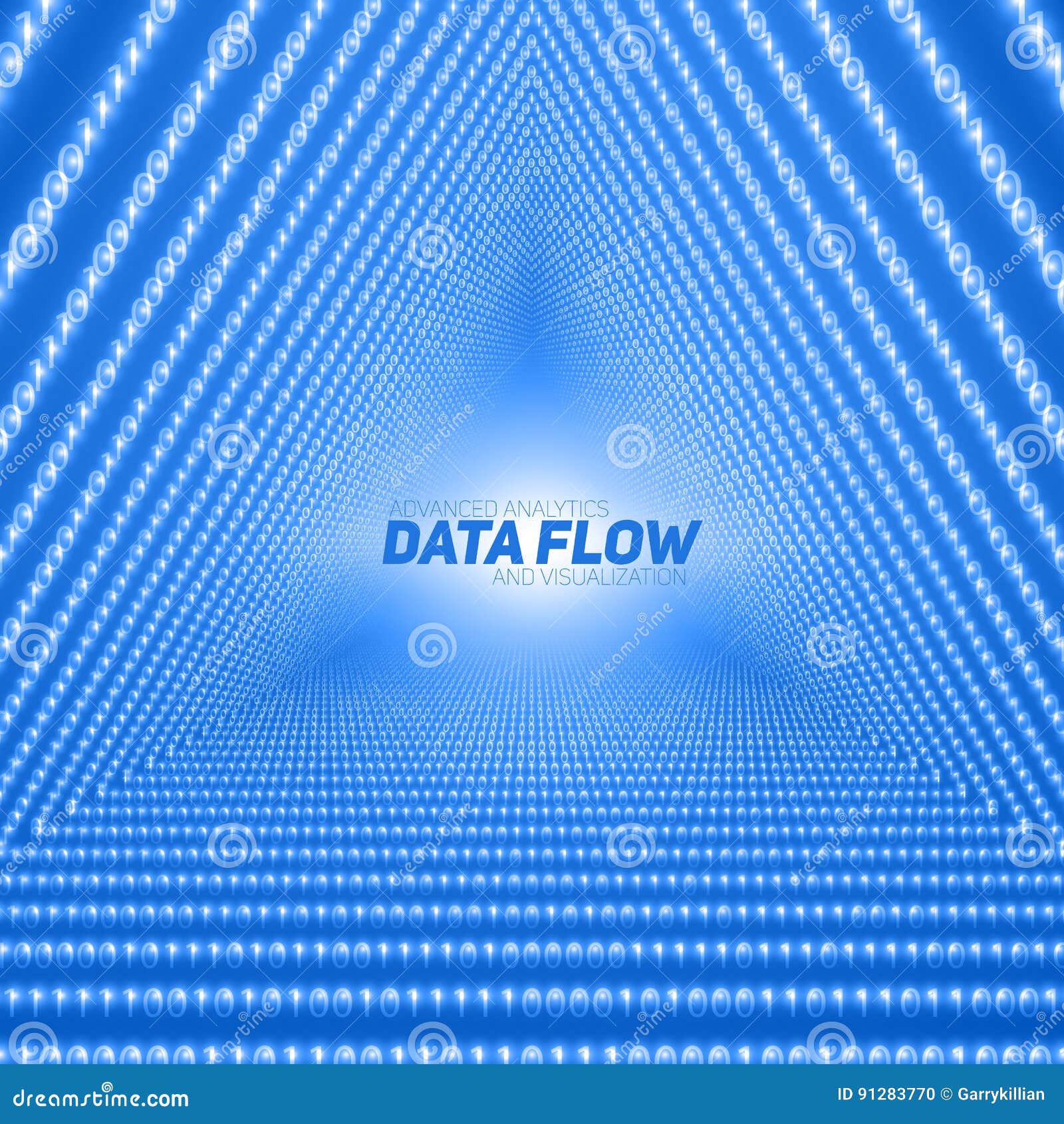Vector Data Flow Visualization Triangle Tunnel Of Blue Big Data Flow As Binary Numbers Strings