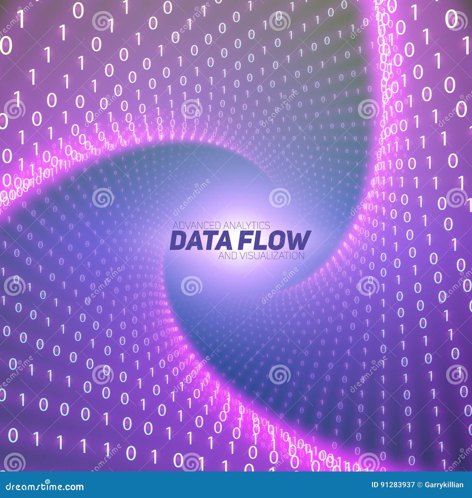 Vector Data Flow Visualization Violet Big Data Flow As Binary Numbers Strings Twisted In Tunnel