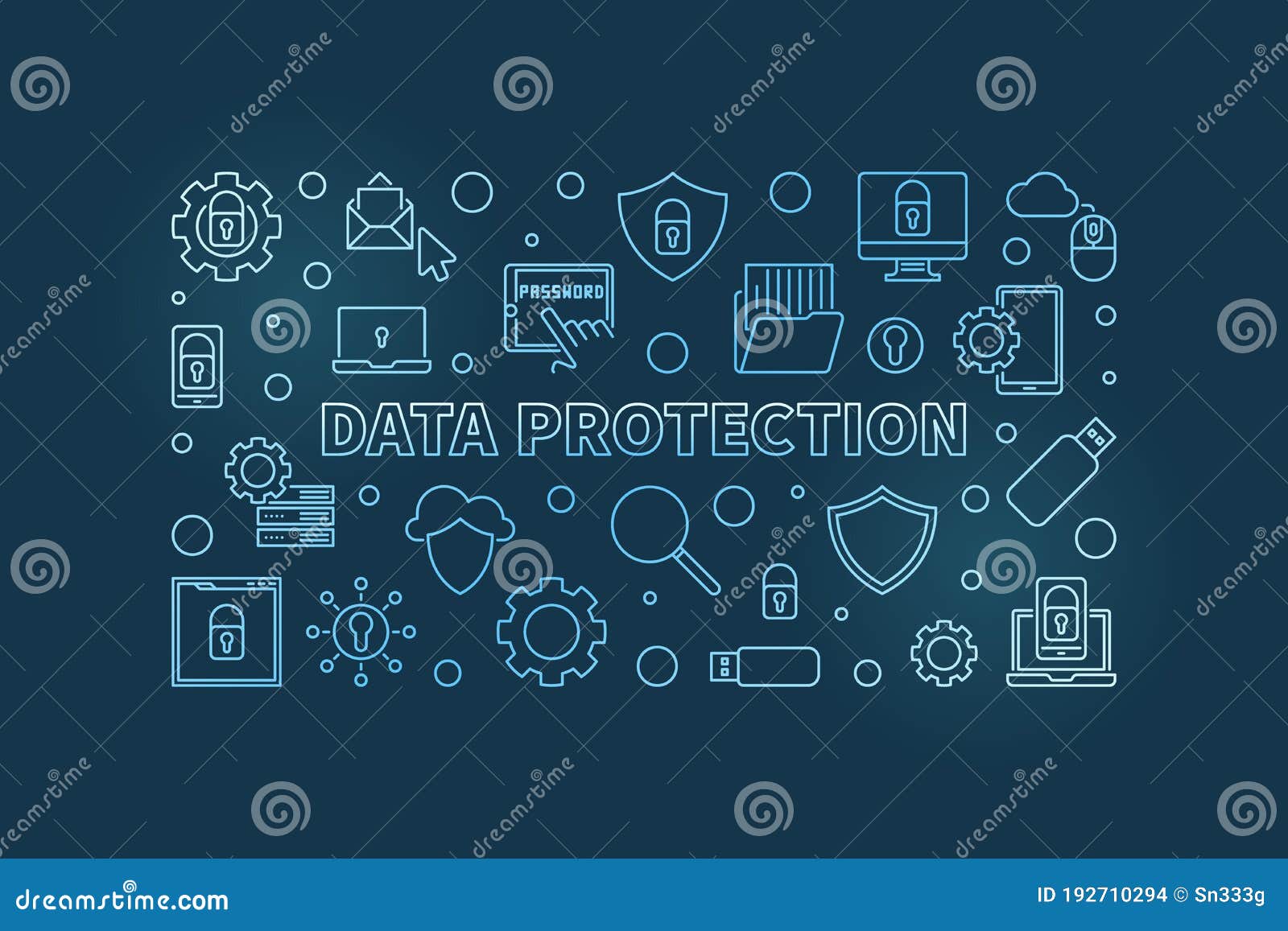 Vector Data Protection Blue Line Horizontal Illustration Stock Vector ...