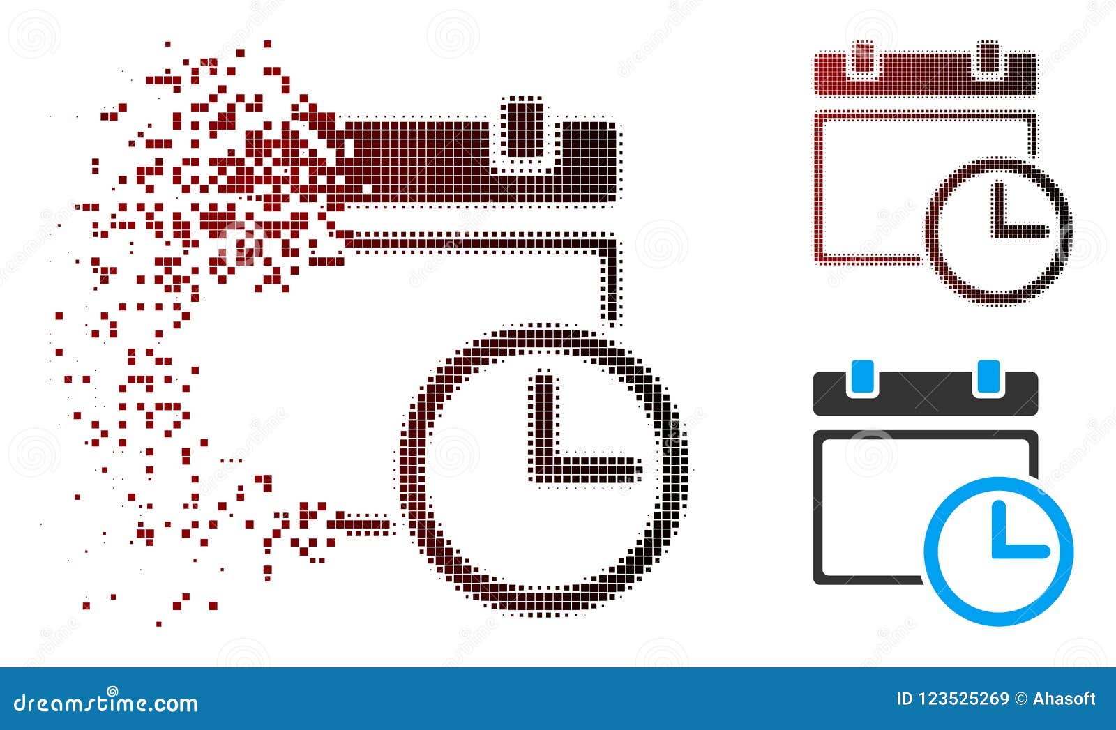 Disintegrating Pixel Halftone Date and Time Icon Stock Vector ...