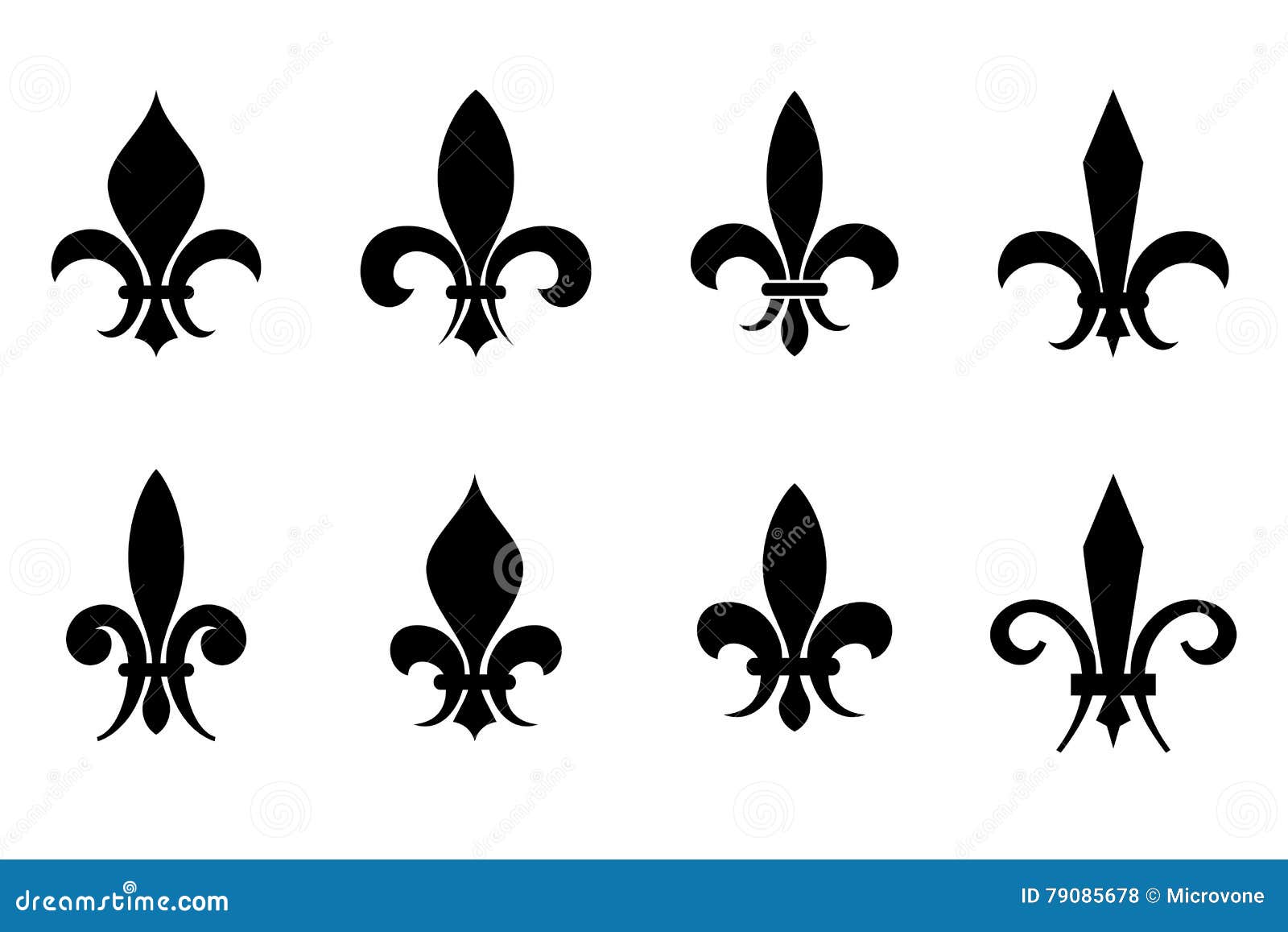 Vector De La Flor De Lis Fijado En Blanco Negro Ilustración del Vector ...