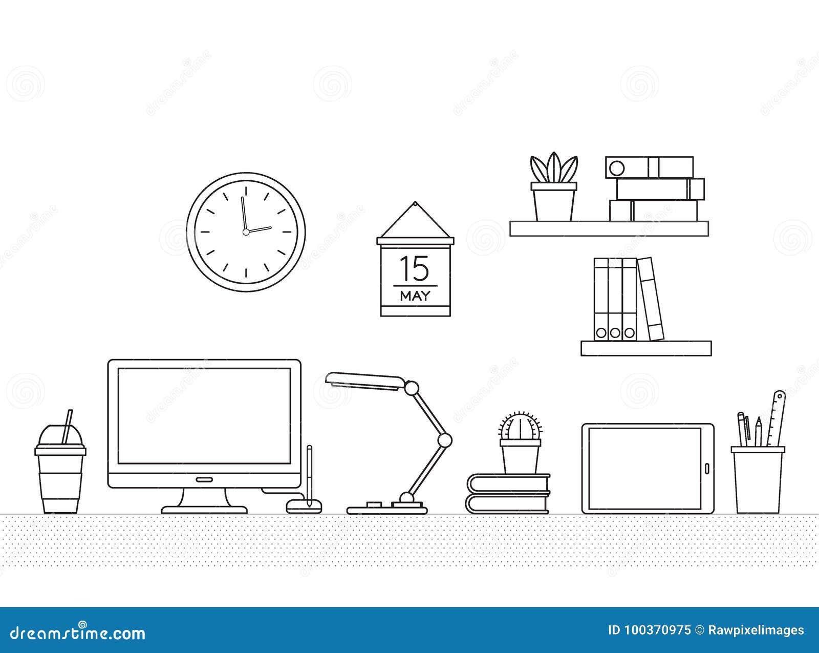 Vector De Los Equipos De Los Materiales De Oficina Ilustración del ...