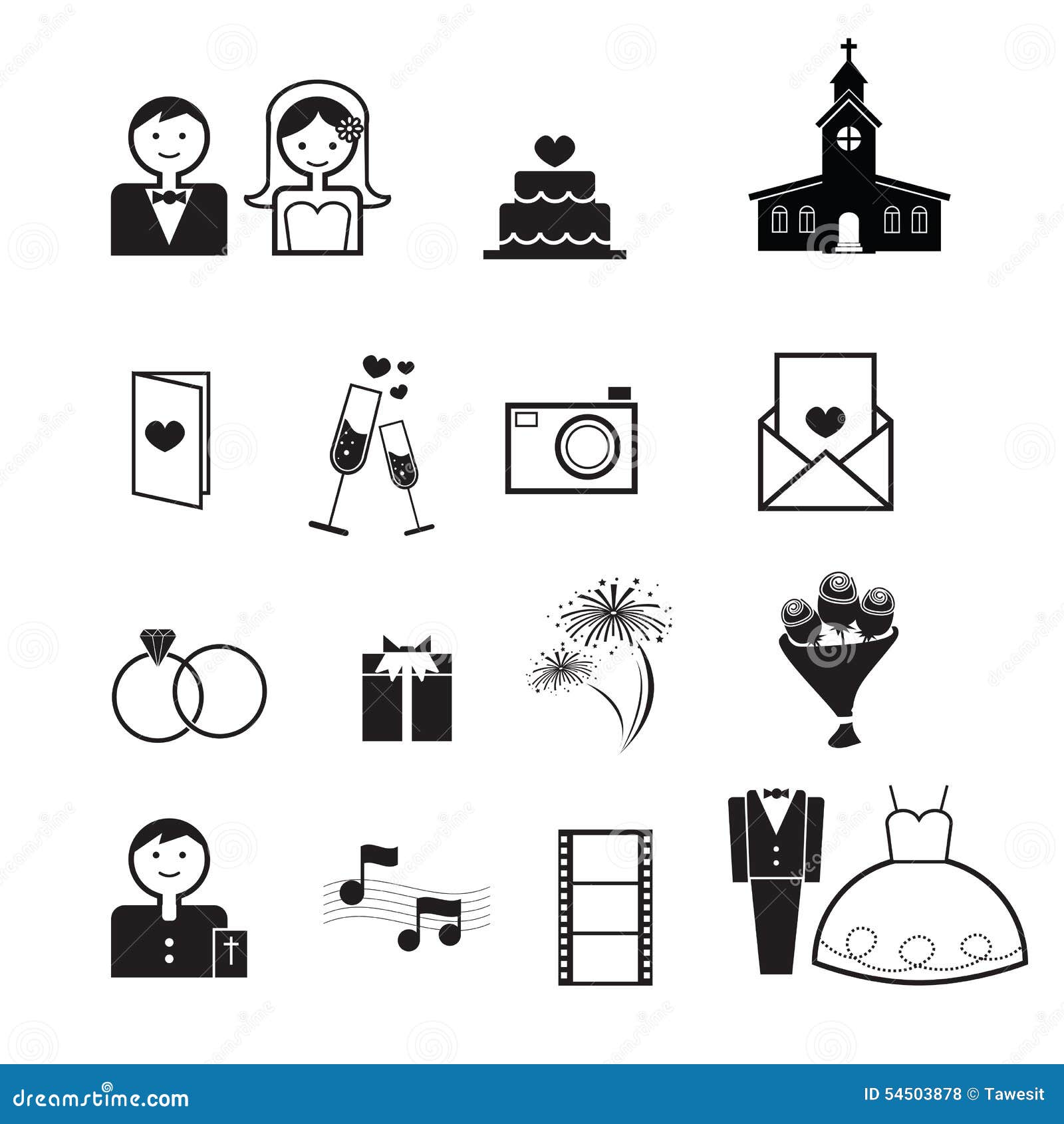 Vector De Los Iconos De La Ceremonia De Boda Ilustración del Vector ...