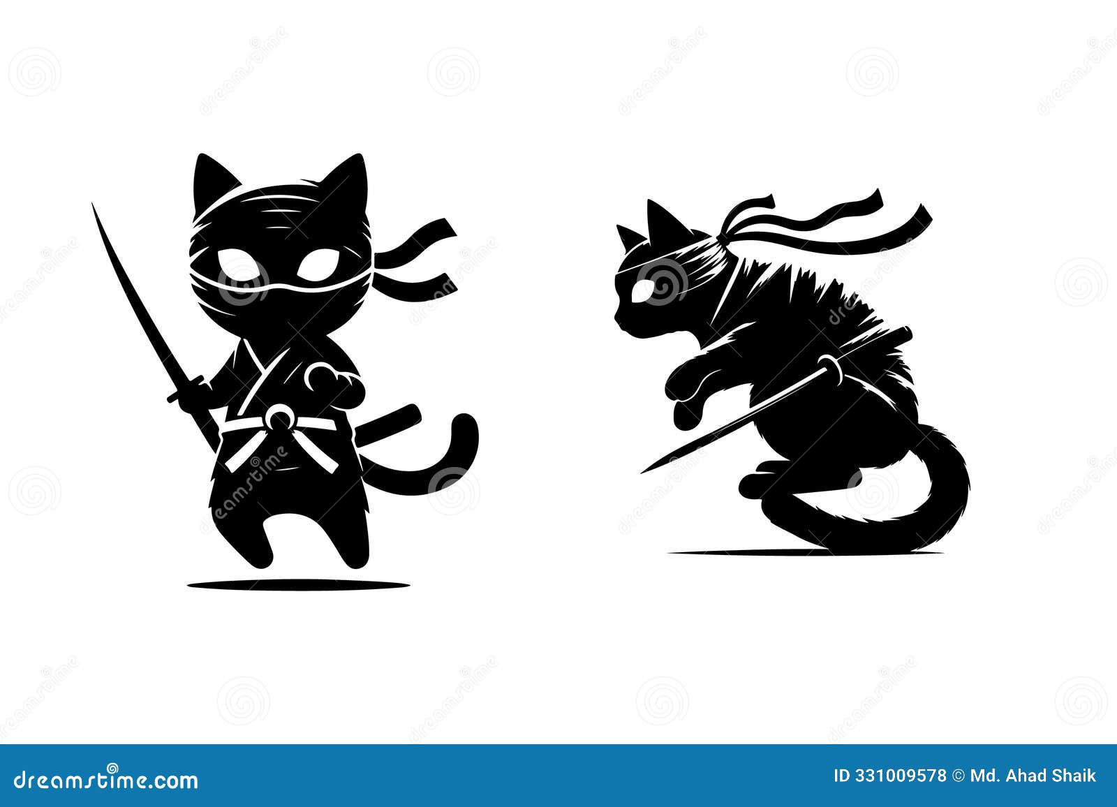 Vector De Silueta De Gato Ninja Ilustración del Vector - Ilustración de ...