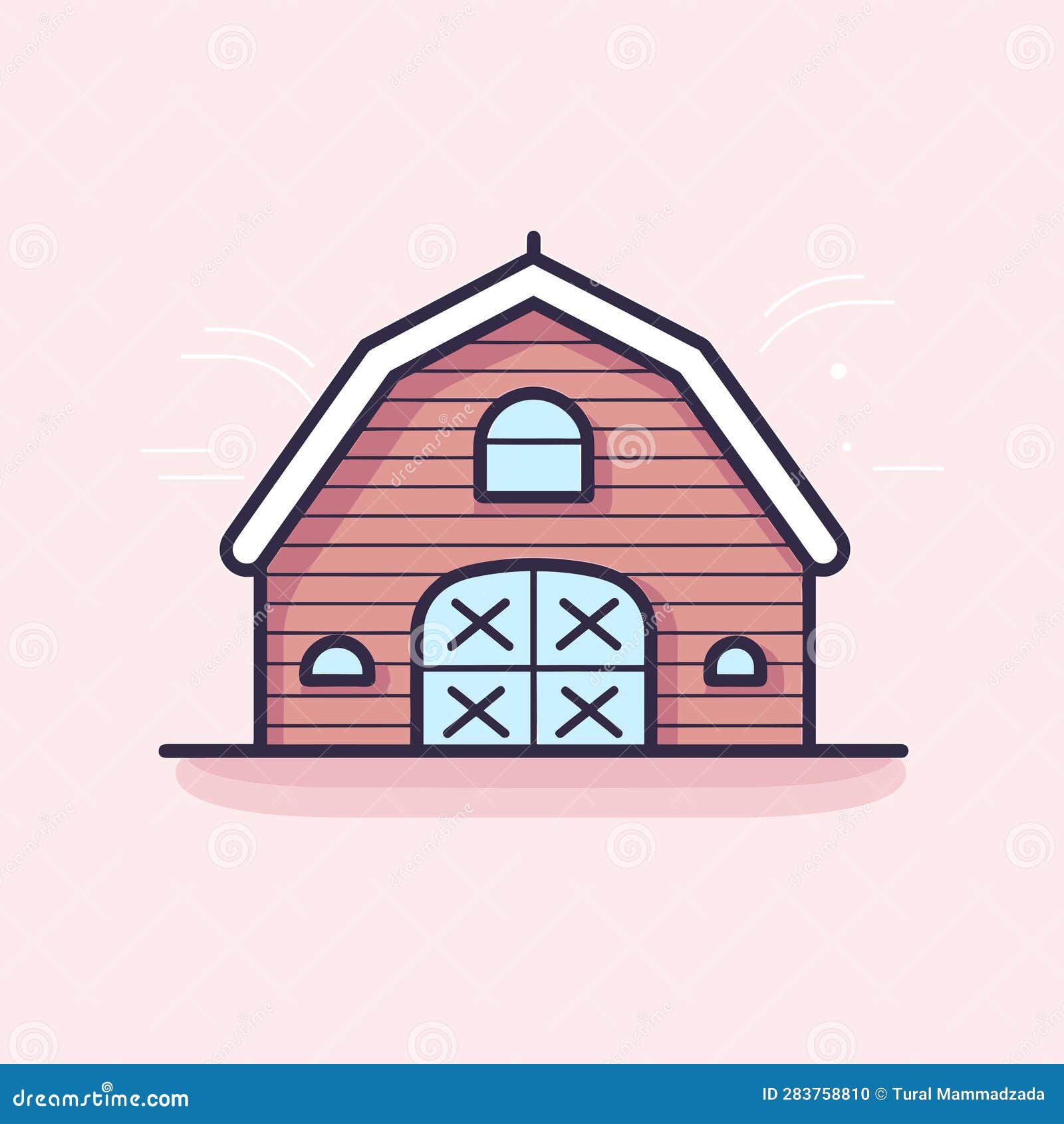 Vector De Un Granero Rosa Con Techo Blanco Y Ventanas Ilustración del ...