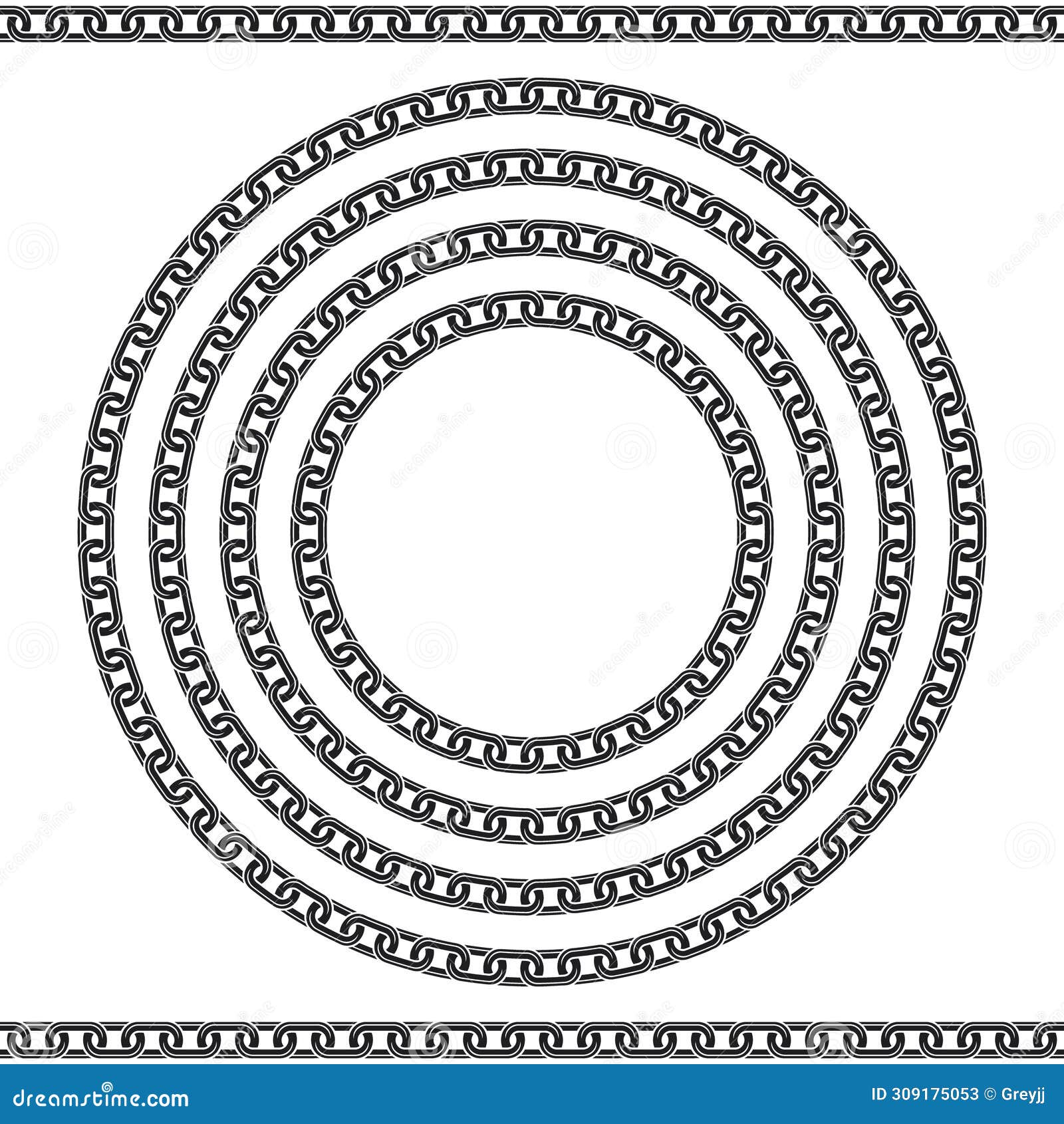 Decorations of Chain Circles and Borders, Silhouette Style Stock Vector ...
