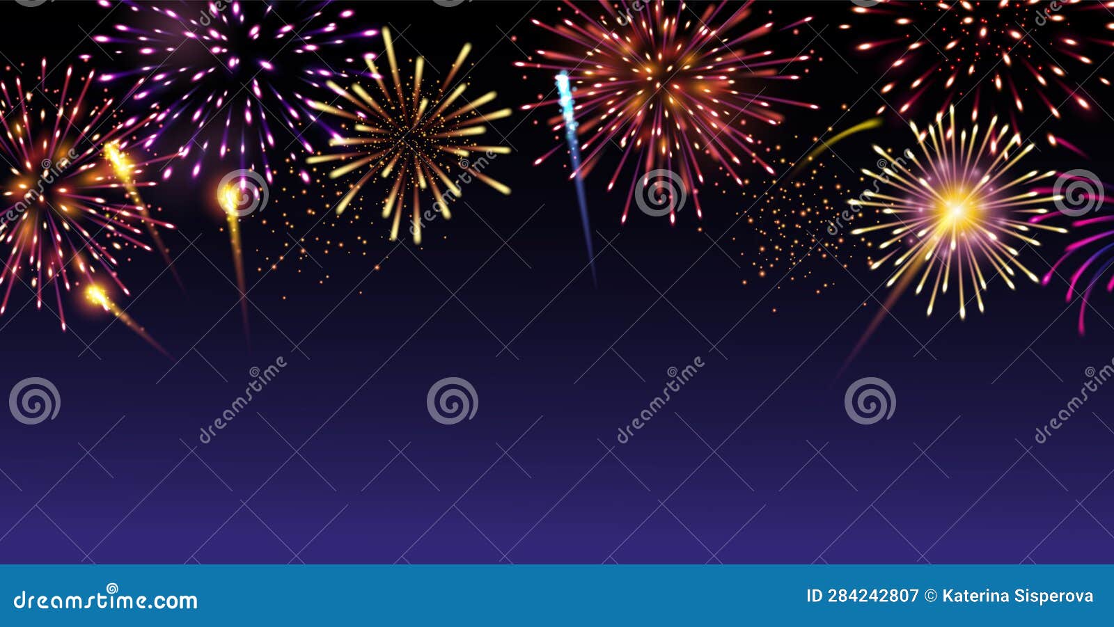 Vector Decorative Border with Colorful Exploding Fireworks in the Sky ...