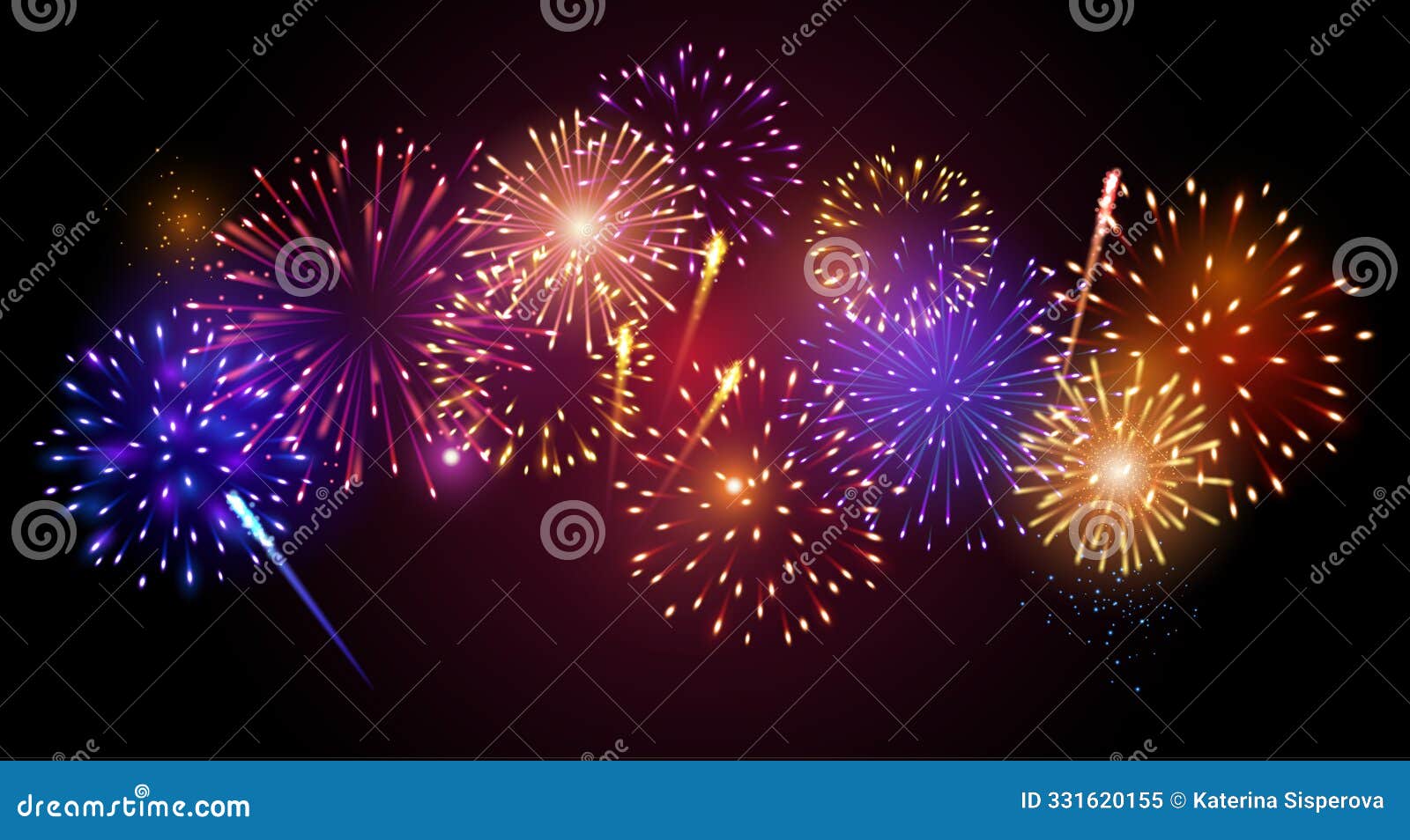 Vector Decorative Border with Colorful Exploding Fireworks in the Sky ...