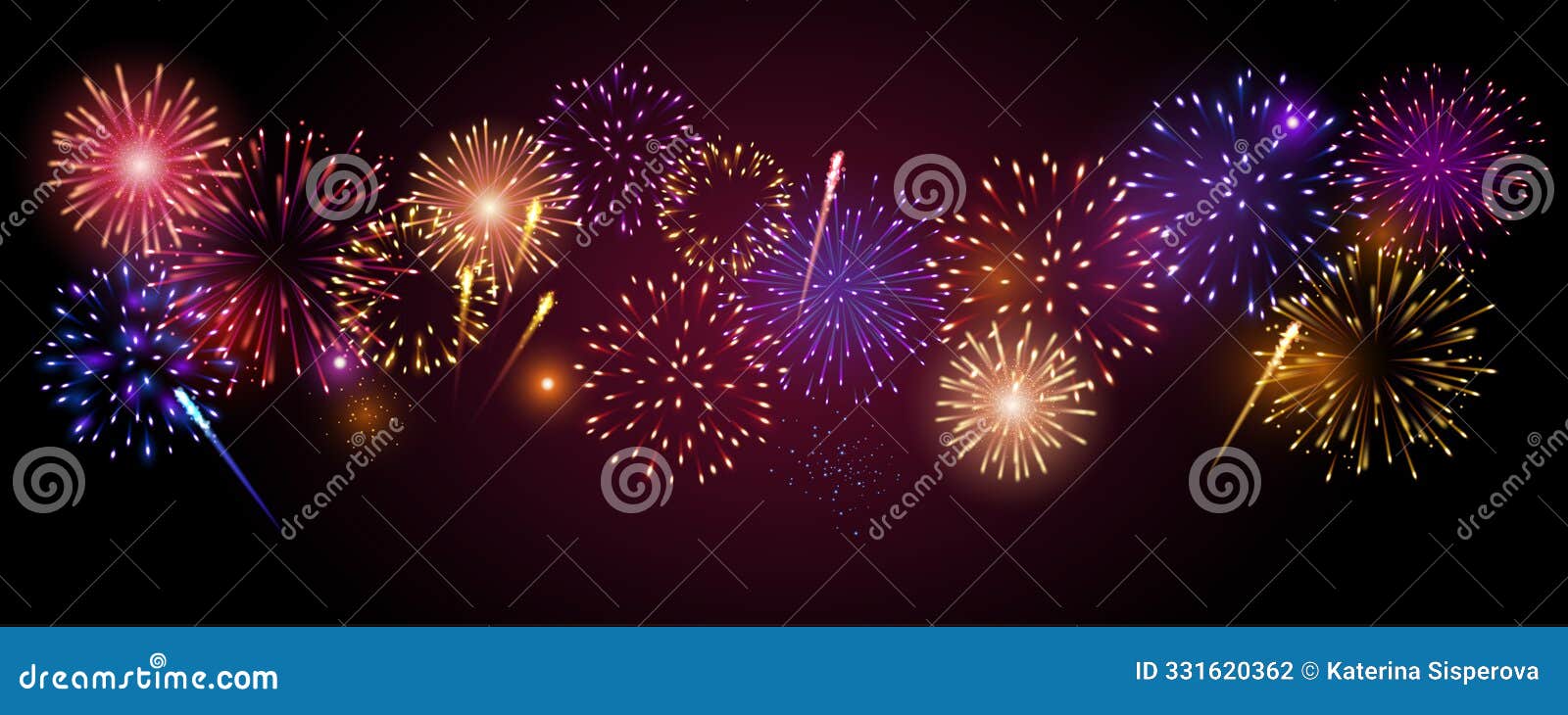 Vector Decorative Border with Colorful Exploding Fireworks in the Sky ...