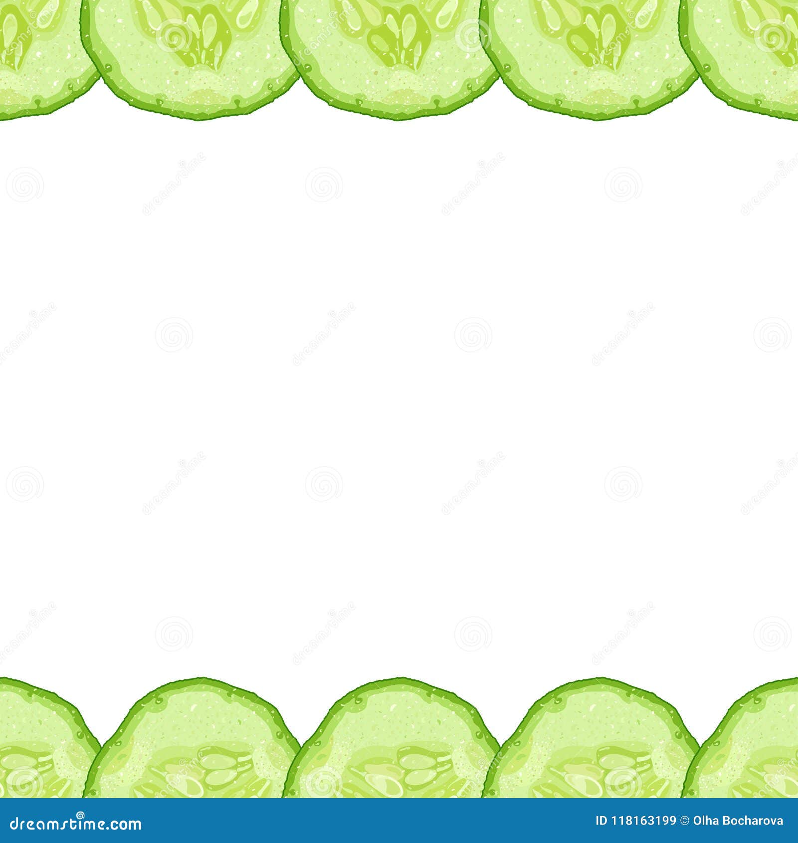 Vector Decorative Border of Cucumber Slice on White Background Stock ...