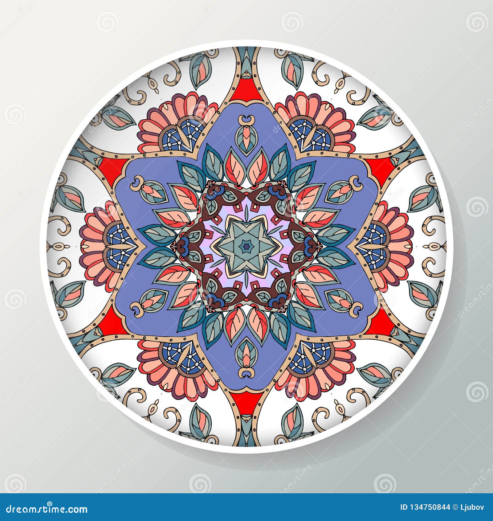 Vector Decorative Ceramic Plate with Round Mandala Pattern Stock Vector ...