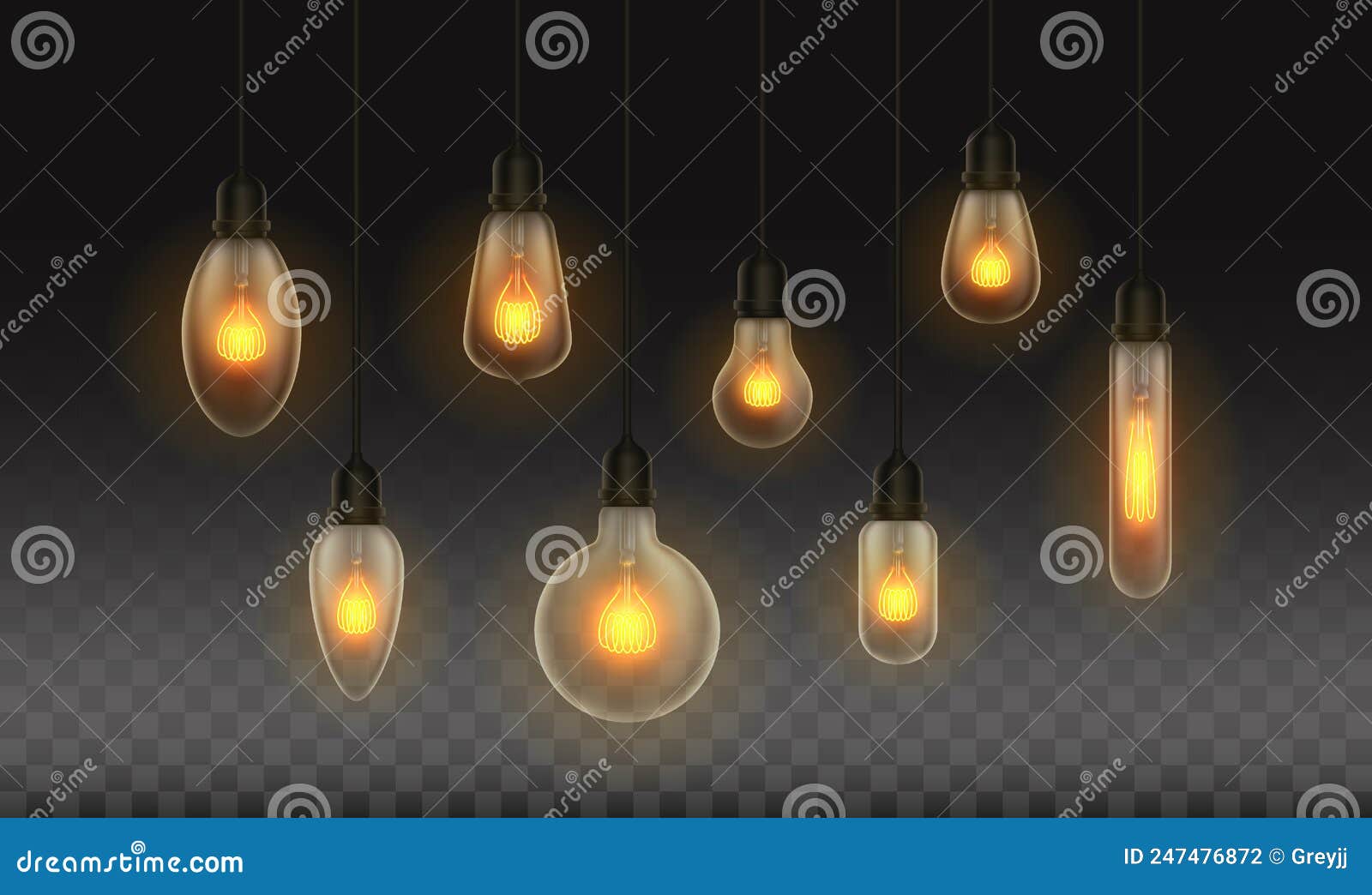 Vector Decorative Filament Light Bulbs in Different Shapes Stock Vector ...