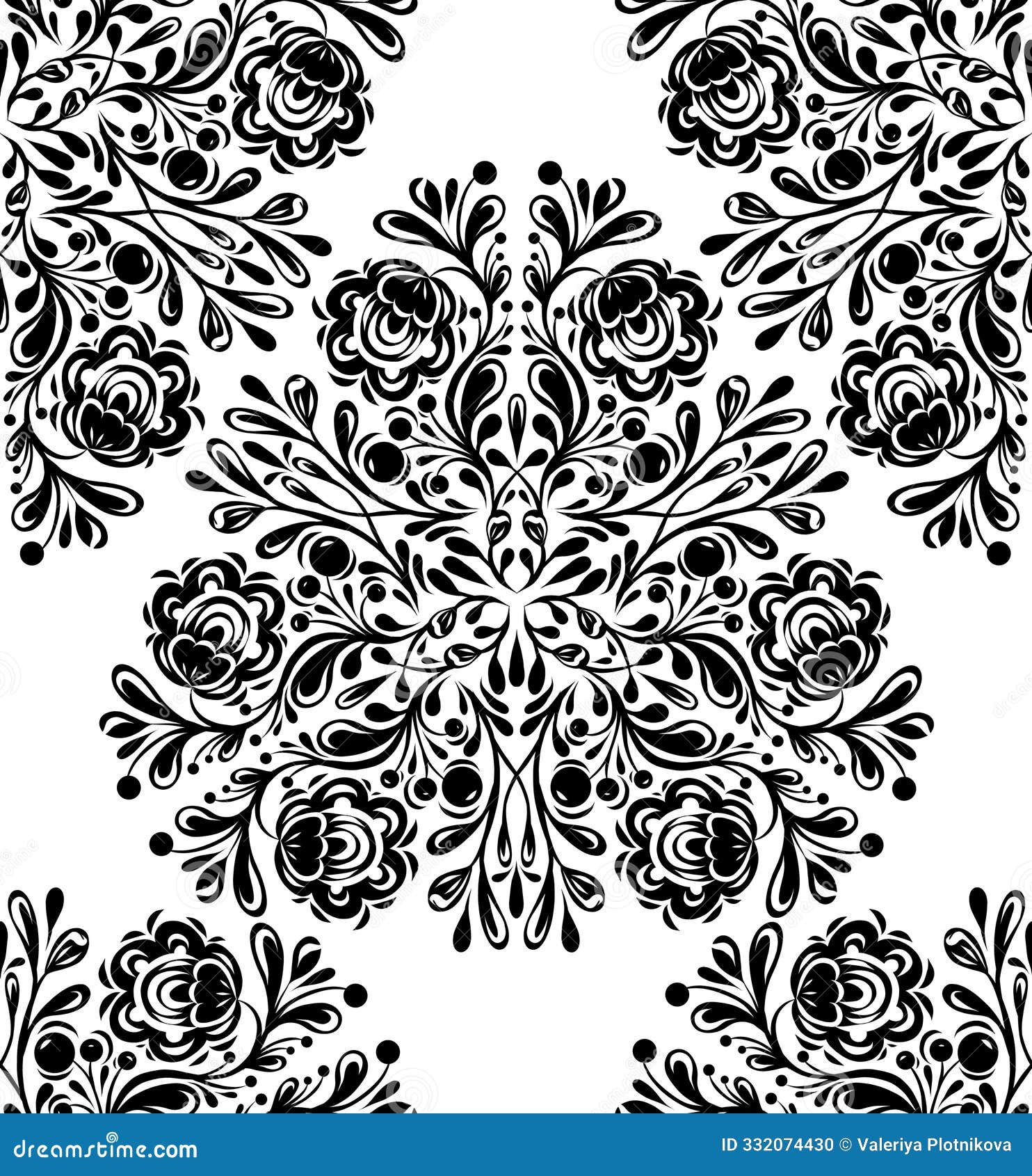 Vector Decorative Filigree Seamless Pattern with Black Silhouette ...