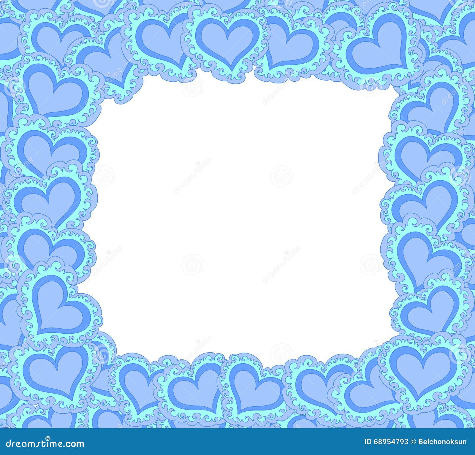 Vector Decorative Frame with Blue Ornamental Figured Hearts Stock ...