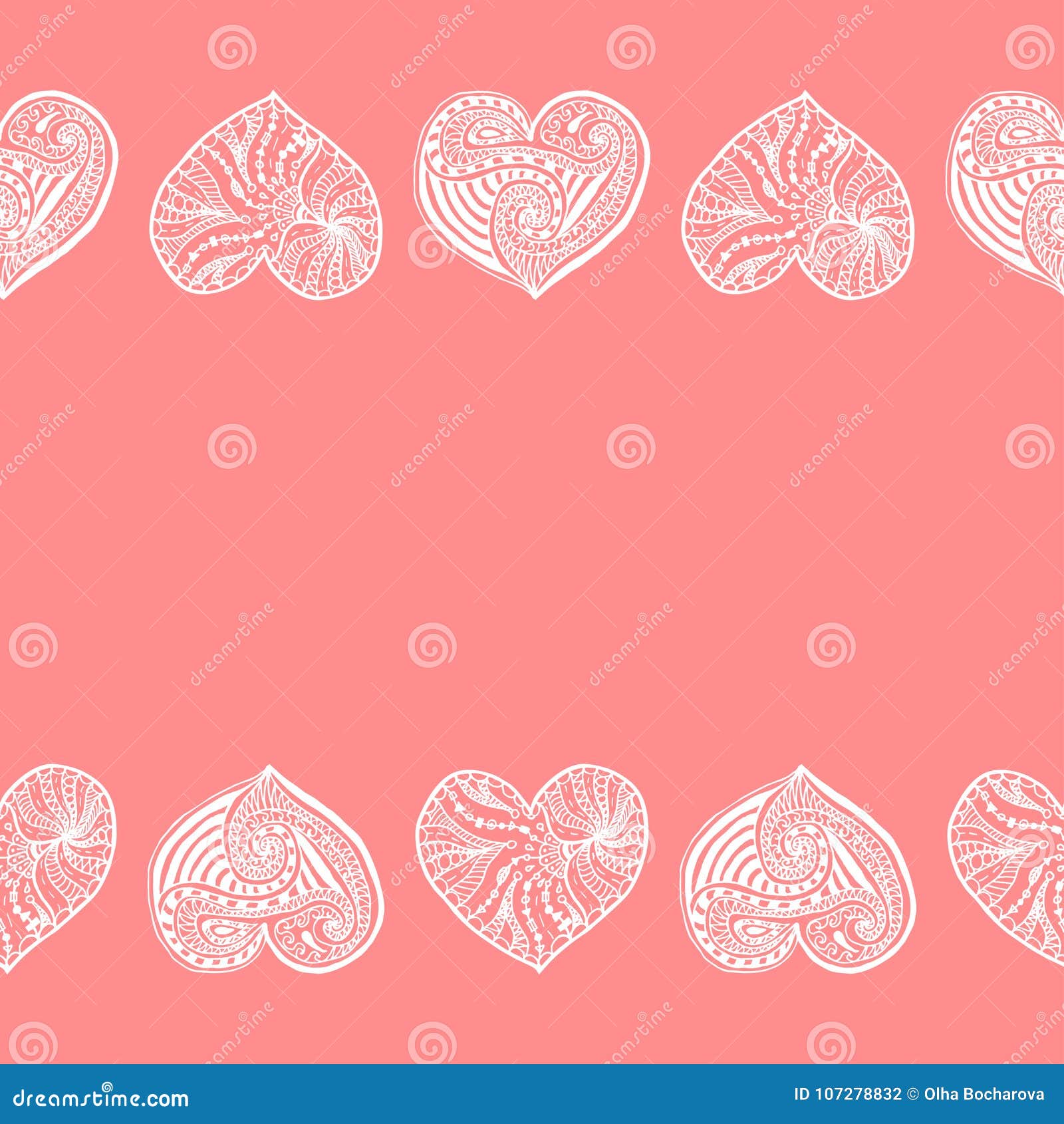 Vector Decorative Horizontal Border from White Hand Drawn Heart Stock ...