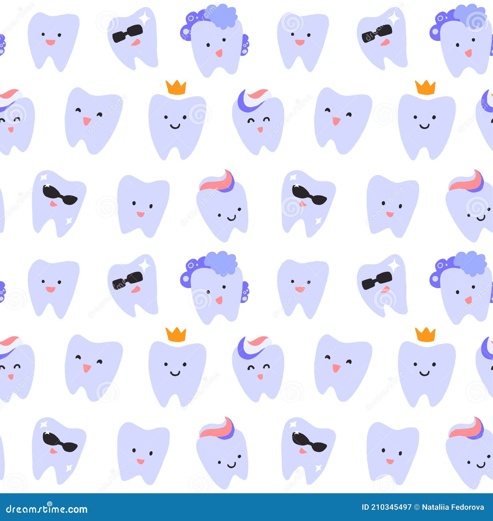 Seamless Pattern with Hand Drawn Cute Teeth on White Background. Stock ...