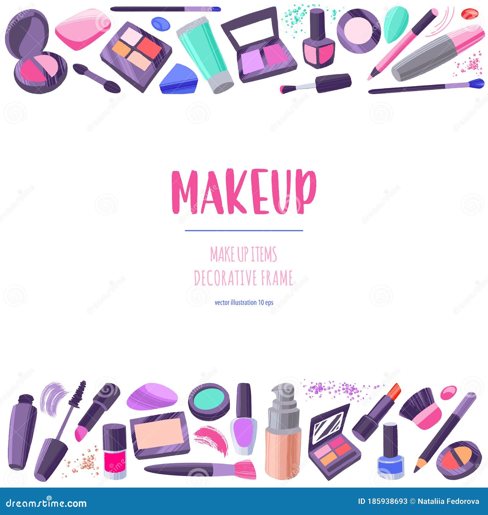 Hand Drawn Cosmetics Set. Professional Makeup Items Decorative Border ...