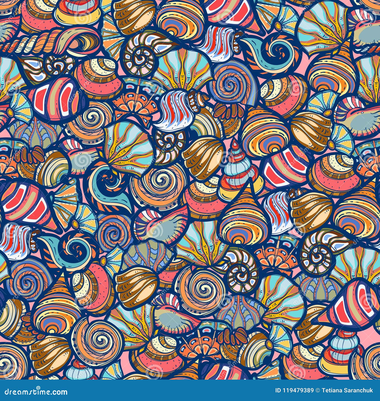 Vector Decorative Shell Seamless Pattern Stock Vector - Illustration of ...