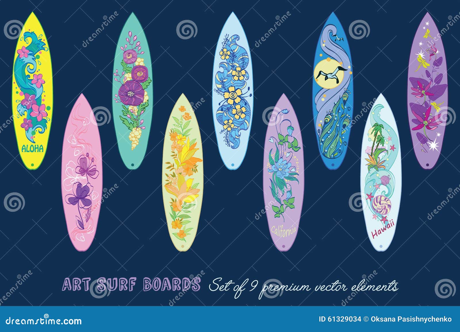 Vector Decorative Surf Boards Set 9 Elements Stock Vector ...
