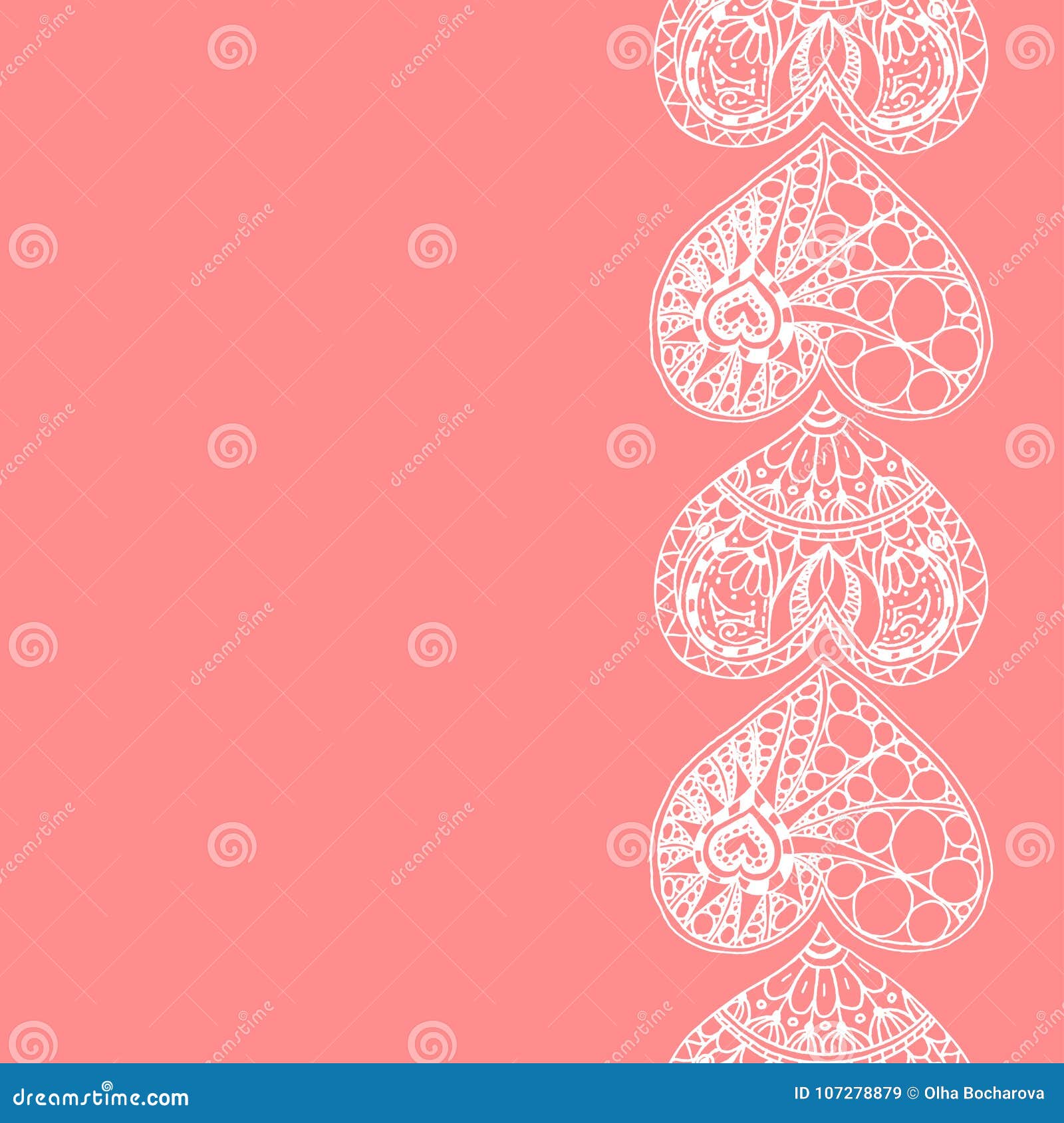 Vector Decorative Vertical Border from White Hand Drawing Hearts Stock ...