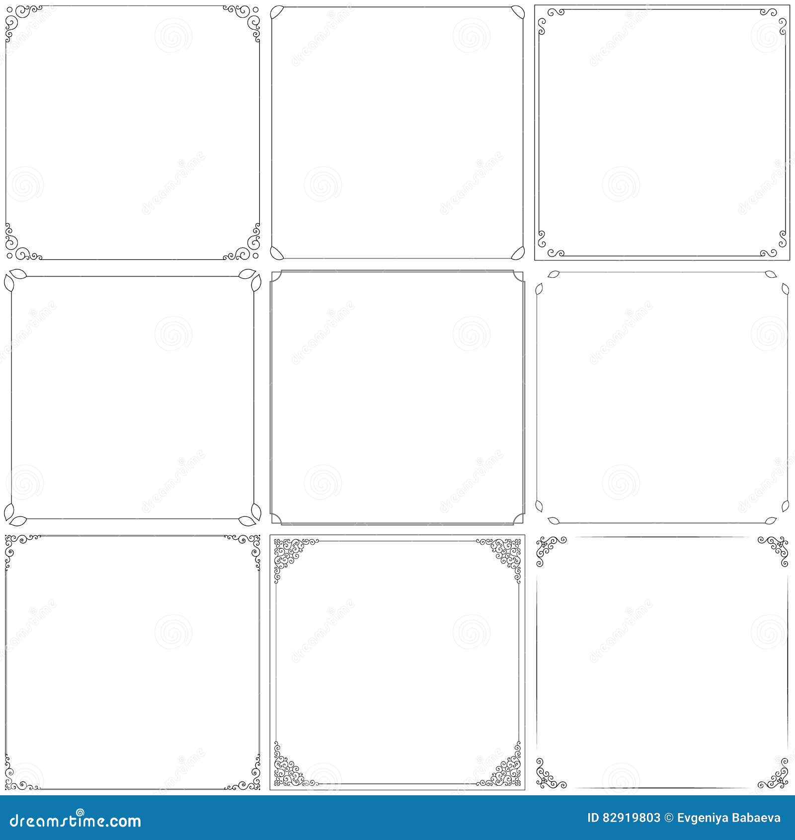 Vector Decorative Vintage Frames. Black Contour with Swirl Angles. Thin ...