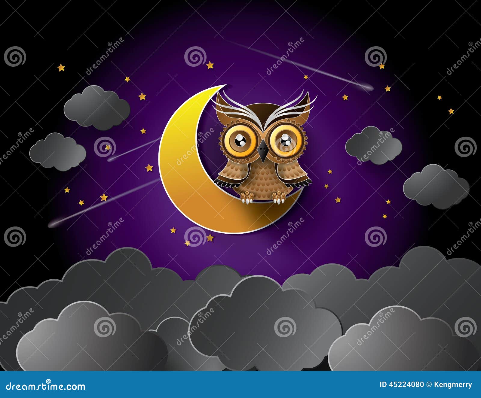 Vector Del Búho Y De La Luna Ilustración del Vector - Ilustración de ...