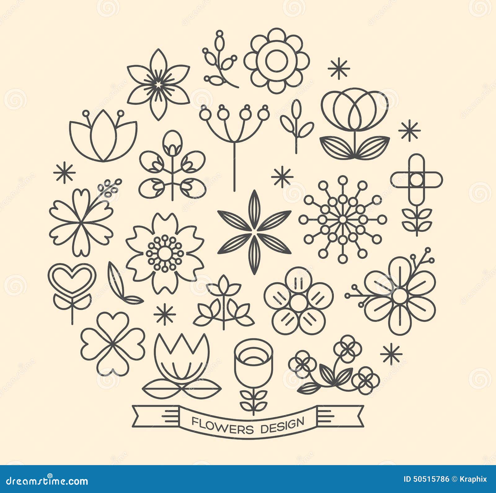 Vector Del Estilo Del Esquema De Los Iconos De La Flor Ilustración del ...